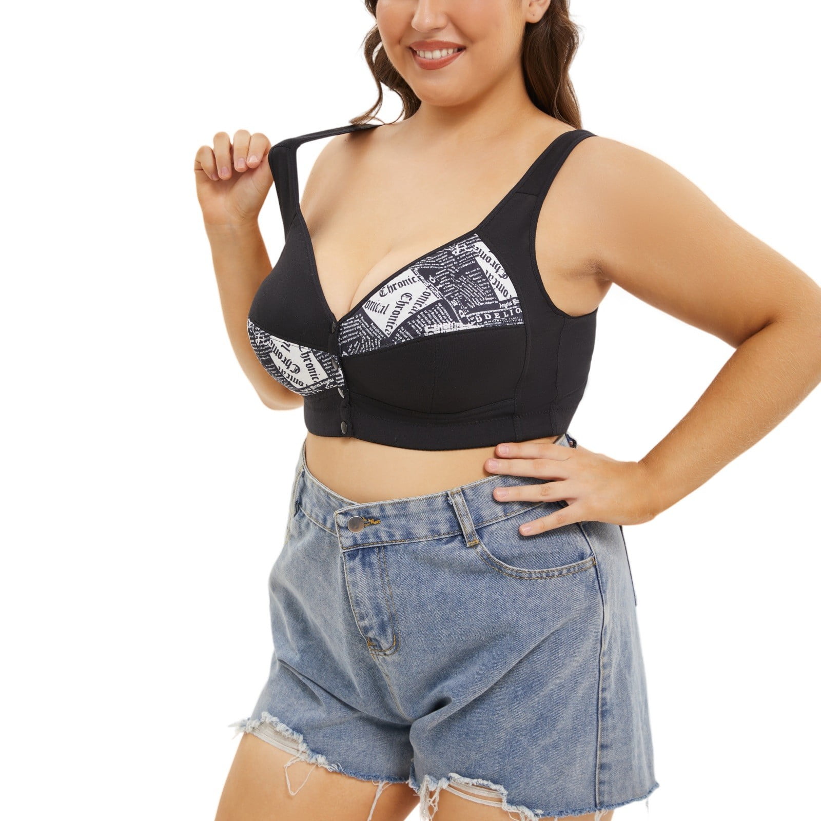 Ccpelsie Women's Plus Size Full Coverage Front Closure Posture Back Unpadded Wireless Double ...