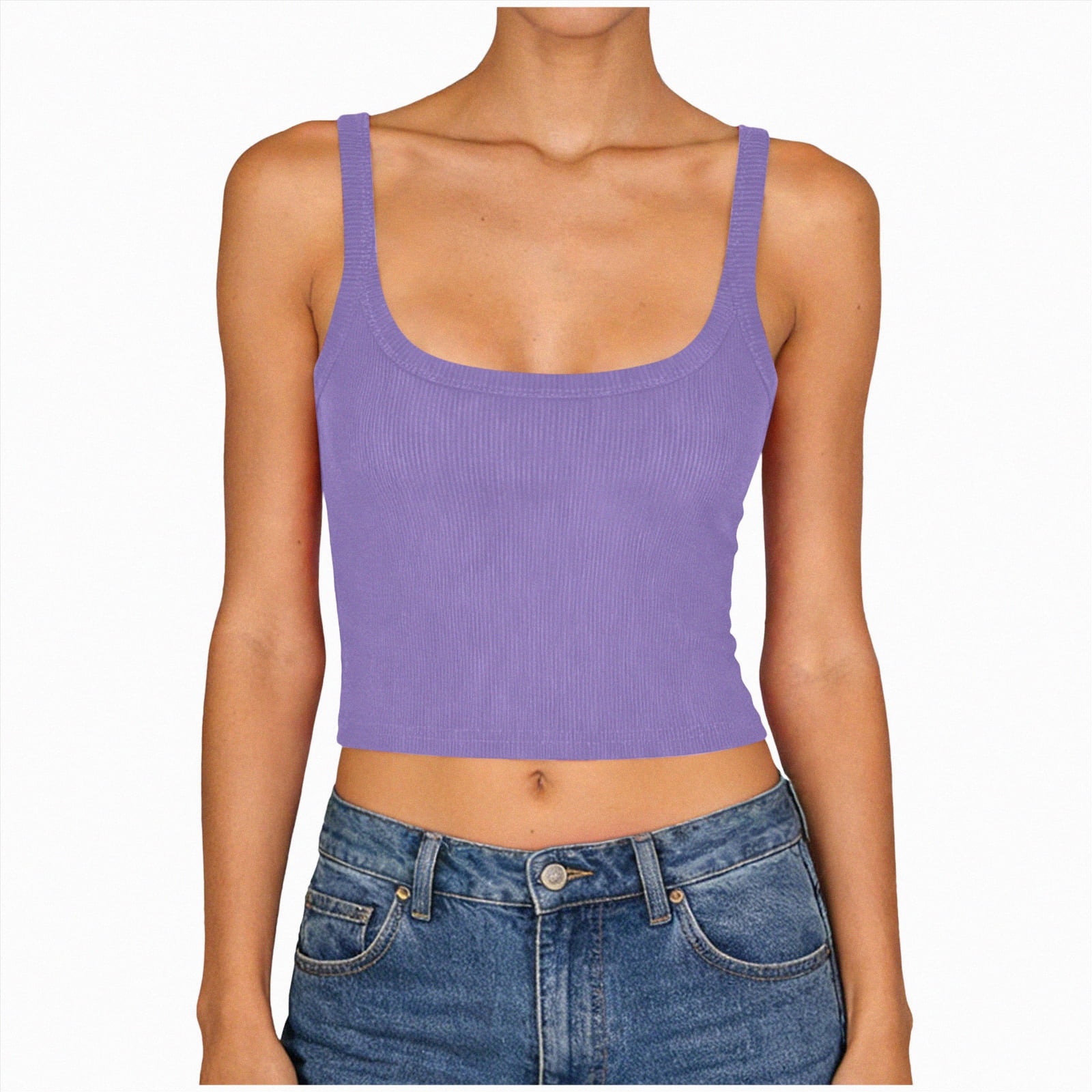 Ccpelsie Women's Sleeveless Tank Top Form Fitting Scoop Neck Ribbed ...