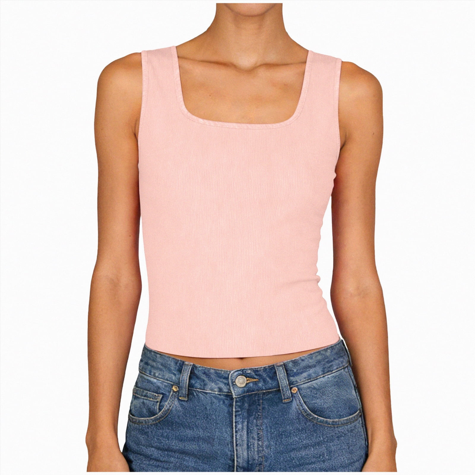 Ccpelsie Women's Square Neck Double Lined Tank Tops Cute Summer Tops ...