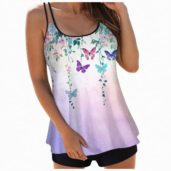 Ccpelsie Womens Tankini Swimsuits V Neck Push Up Swim Top Color Block ...
