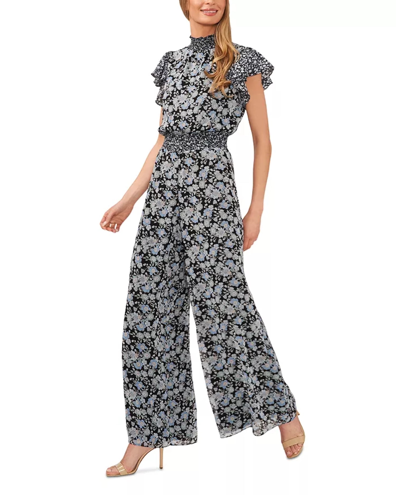 CeCe Flutter Sleeve Smocked Waist Jumpsuit - Walmart.com