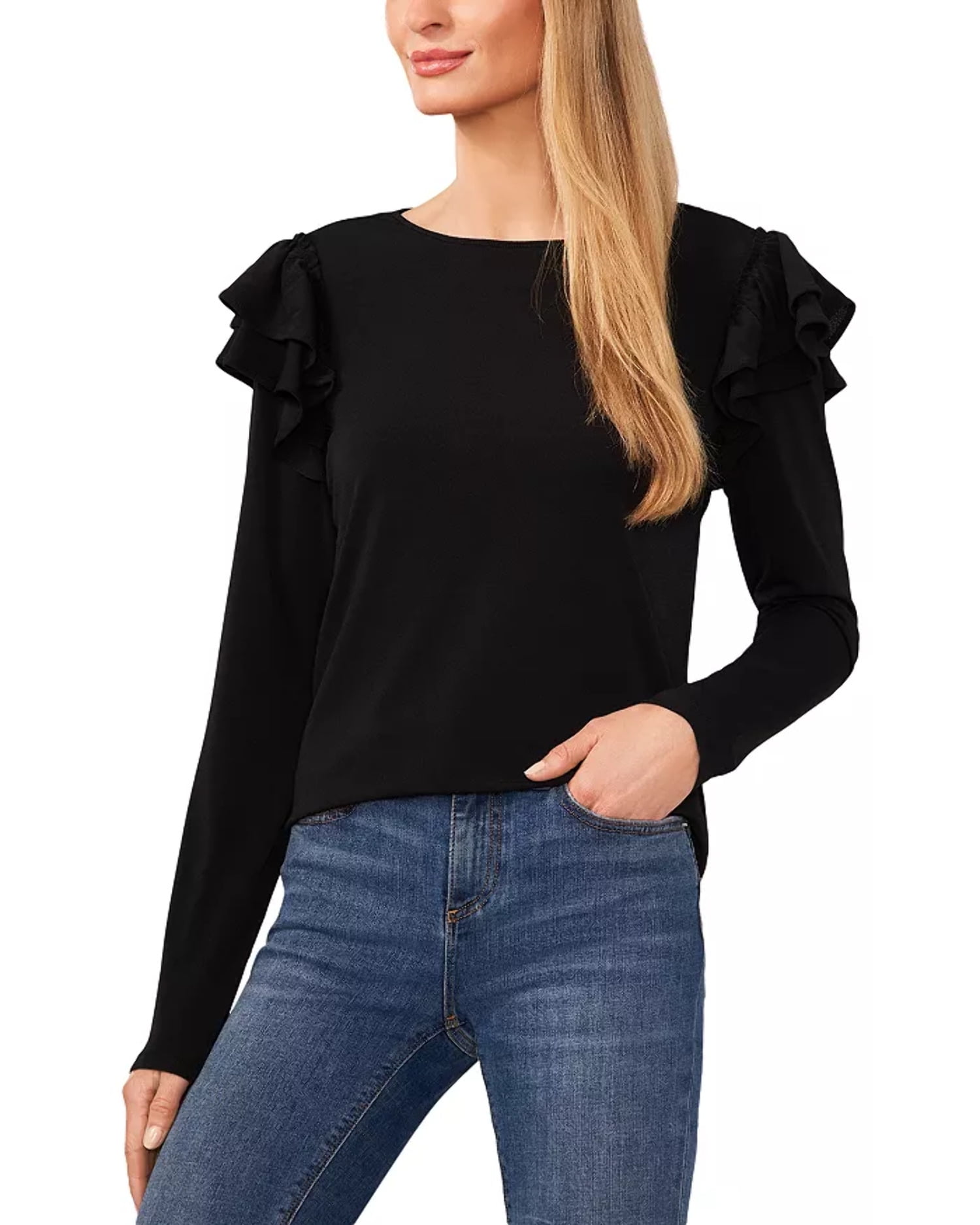 CeCe Long Sleeve Ruffle Trim Top - Walmart.com
