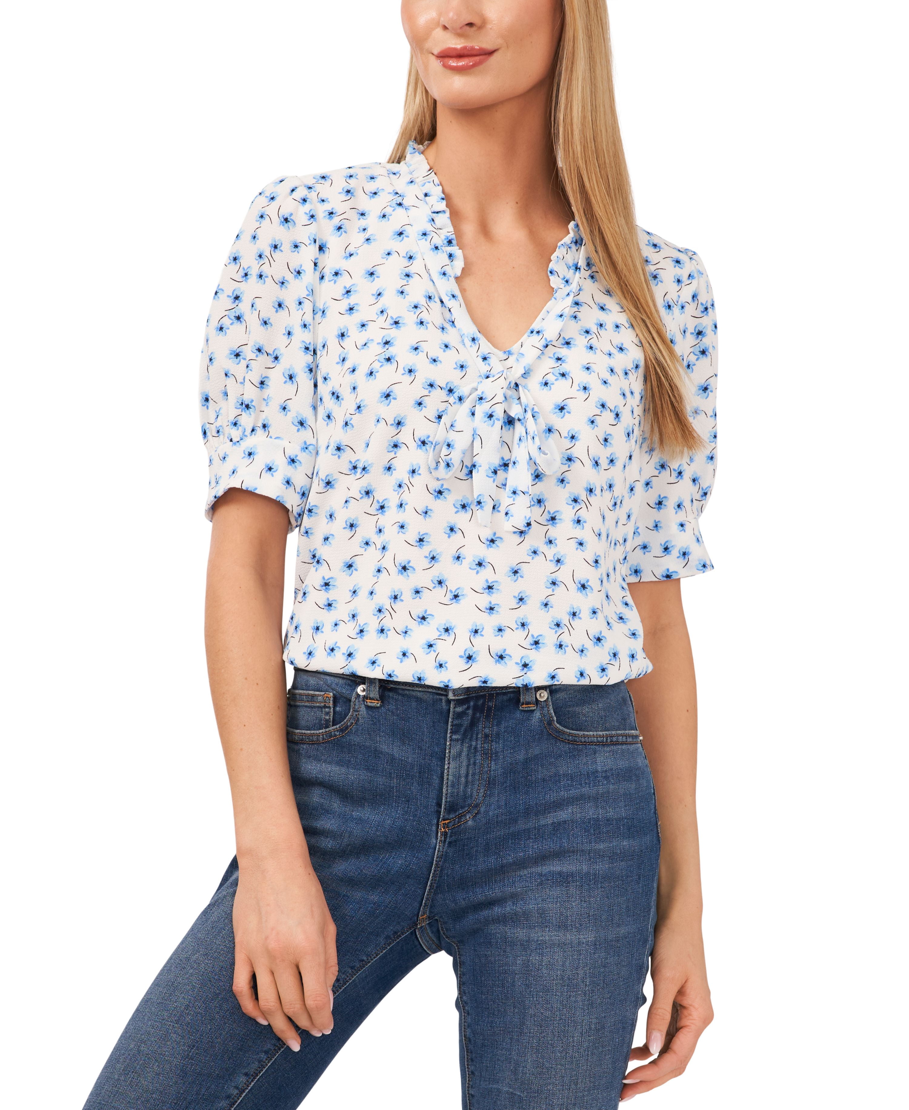 CeCe Petite Printed Puff-Sleeve Blouse New Ivory PM - Walmart.com