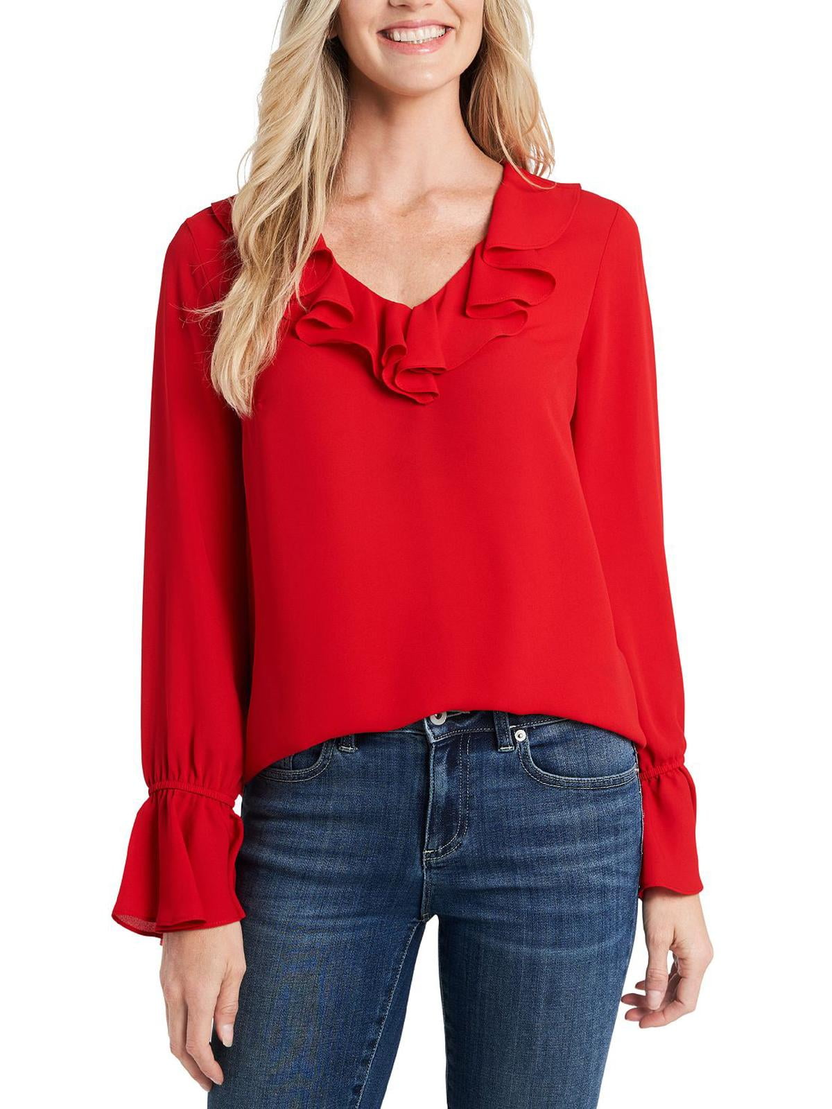 CeCe Womens Ruffled V-Neck Blouse - Walmart.com