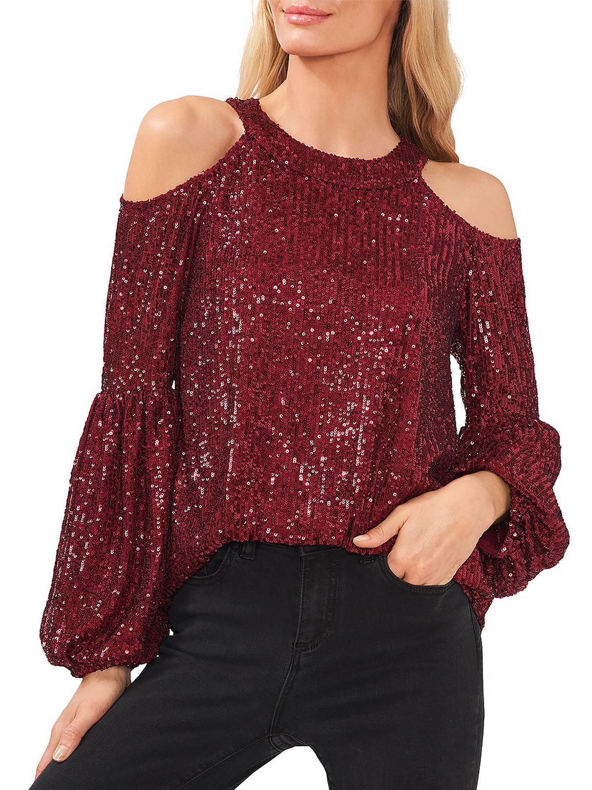 CeCe Womens Sequined Cold Shoulder Blouse - Walmart.com