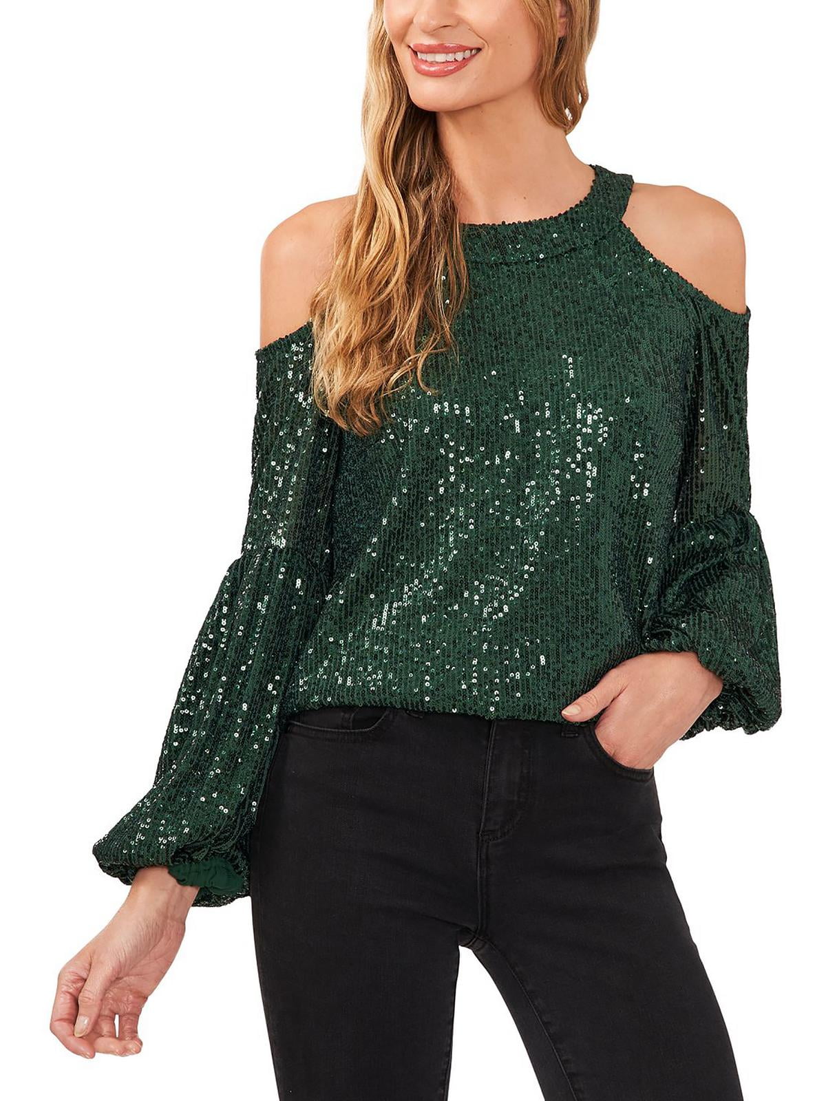 CeCe Womens Sequined Cold Shoulder Blouse - Walmart.com