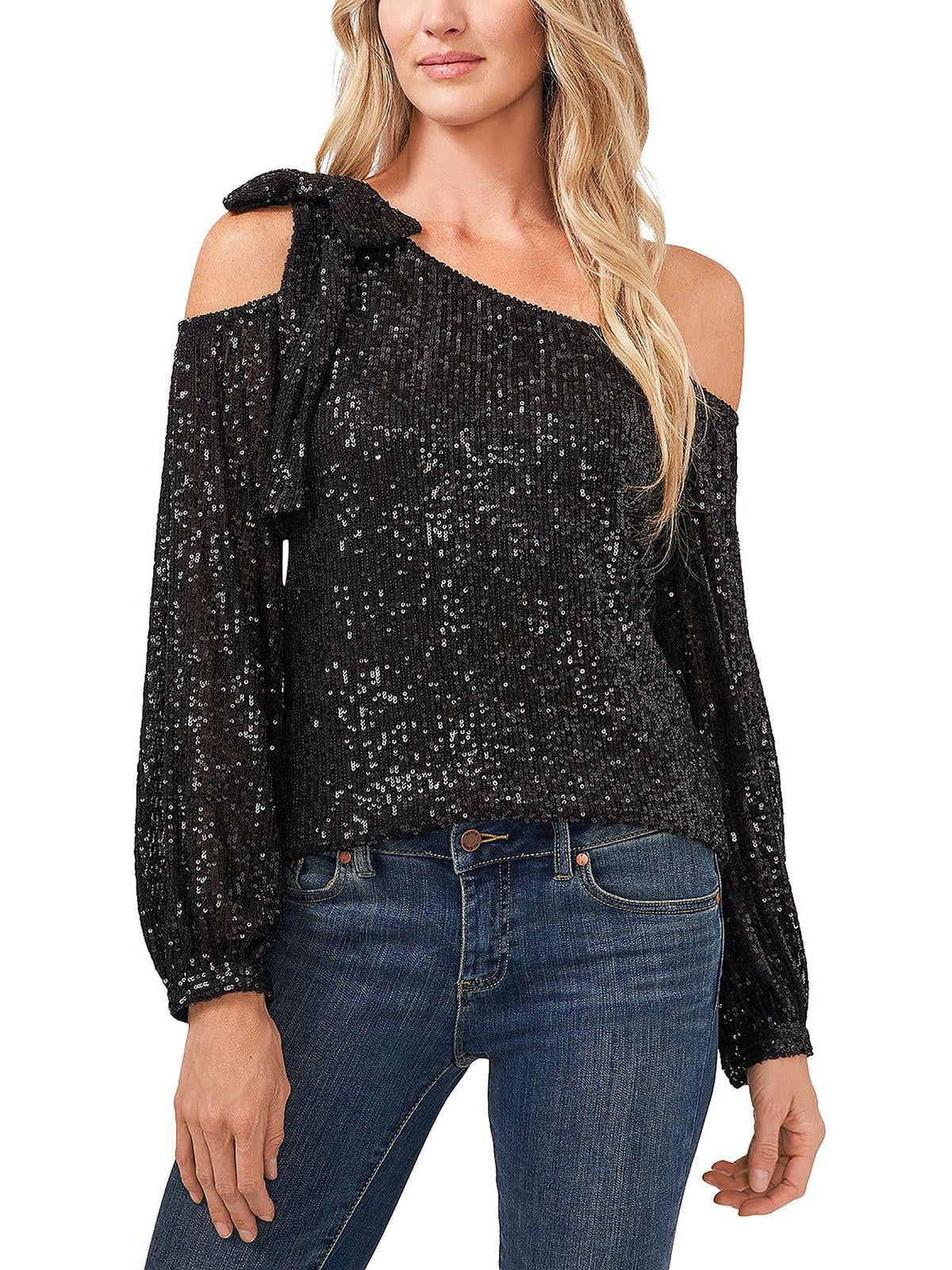 CeCe Womens Sequined One Shoulder Blouse - Walmart.com
