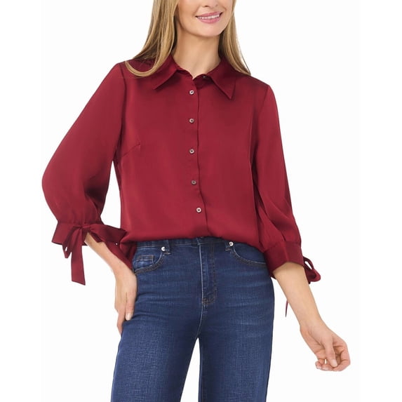 CeCe womens 3/4 Sleeve Button Down Blouse, xs, Red - Walmart.com
