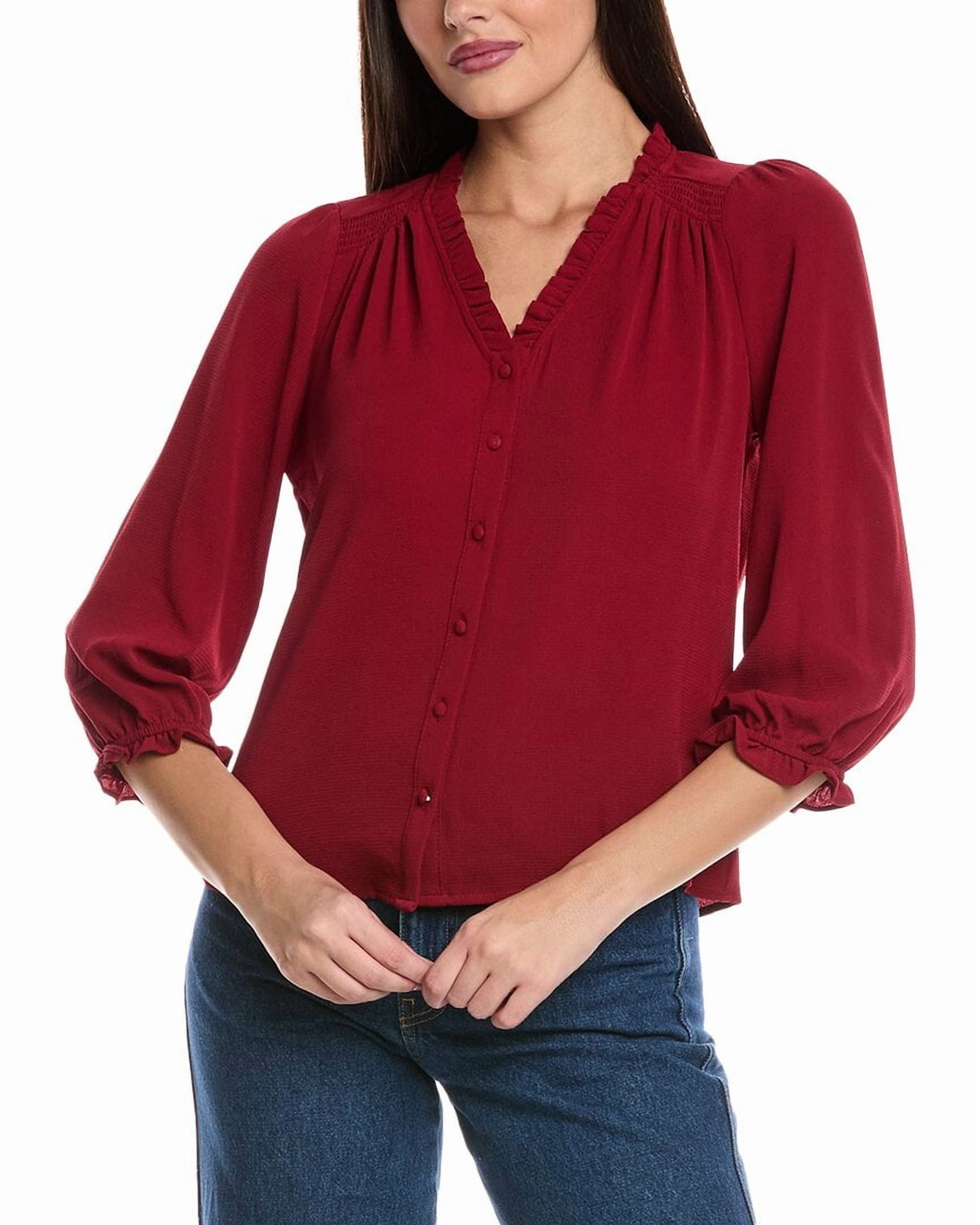 CeCe womens 3/4 Sleeve V-Neck Blouse, XL, Red - Walmart.com