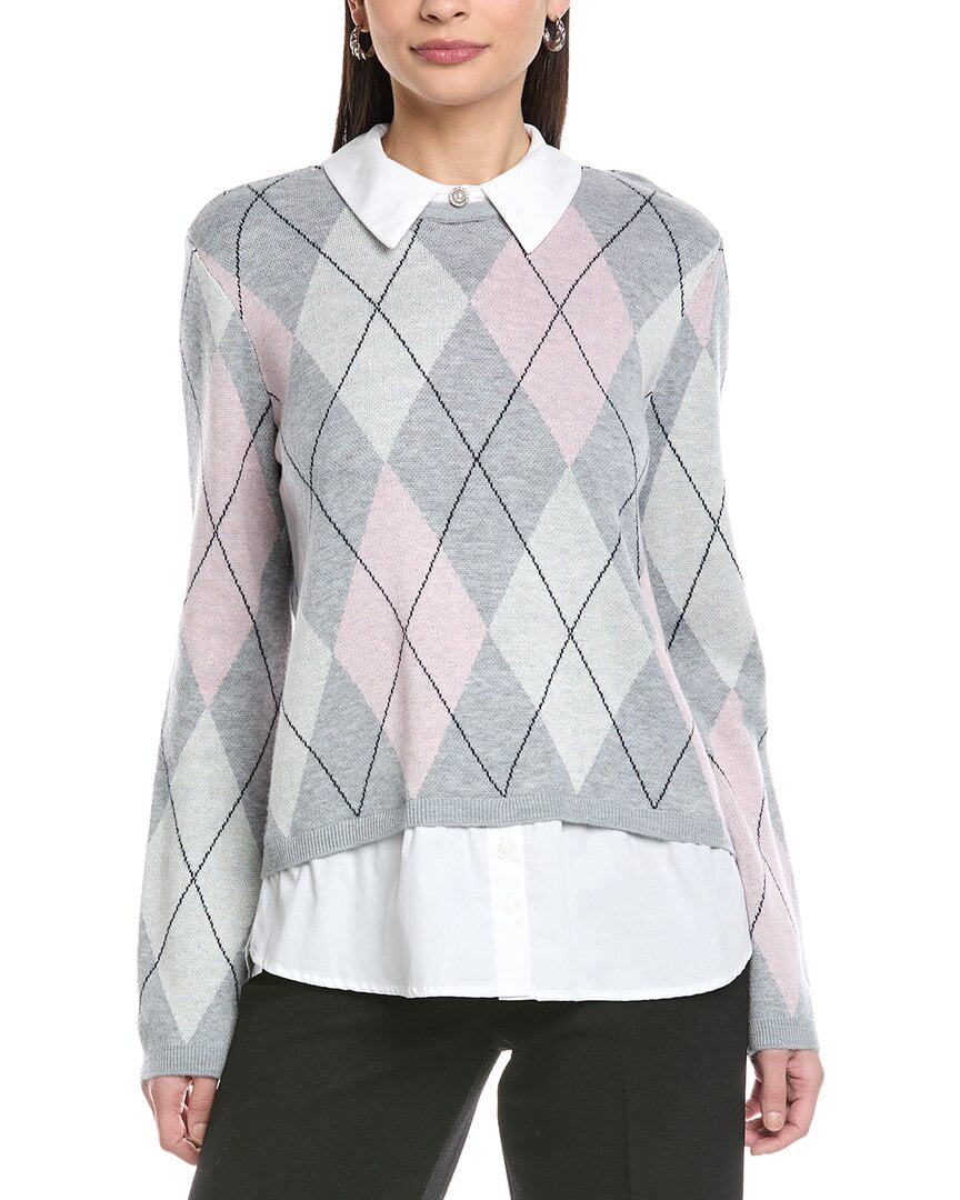 CeCe womens Argyle Twofer Wool-Blend Sweater, s, Gray - Walmart.com