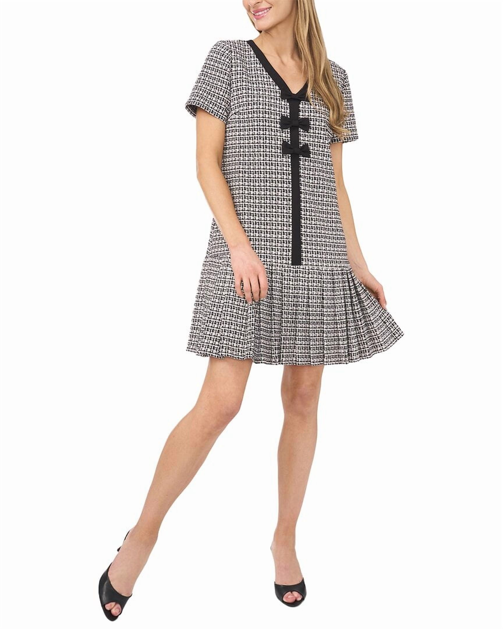 CeCe womens Box Pleat Combo Bow Dress, 8, Black - Walmart.com