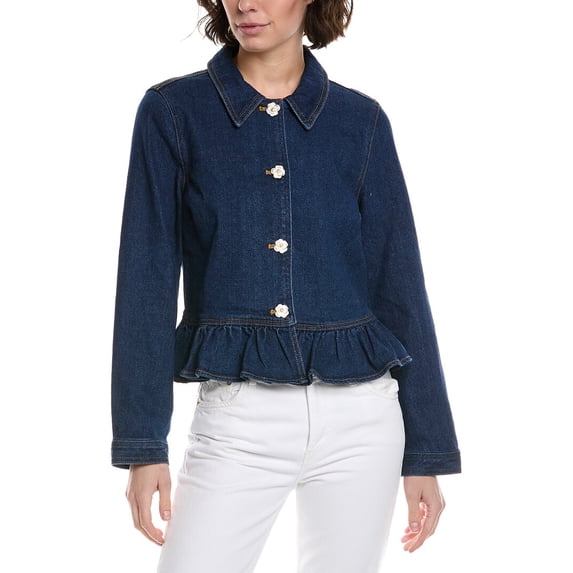 CeCe womens Collared Peplum Denim Jacket, m, Blue - Walmart.com