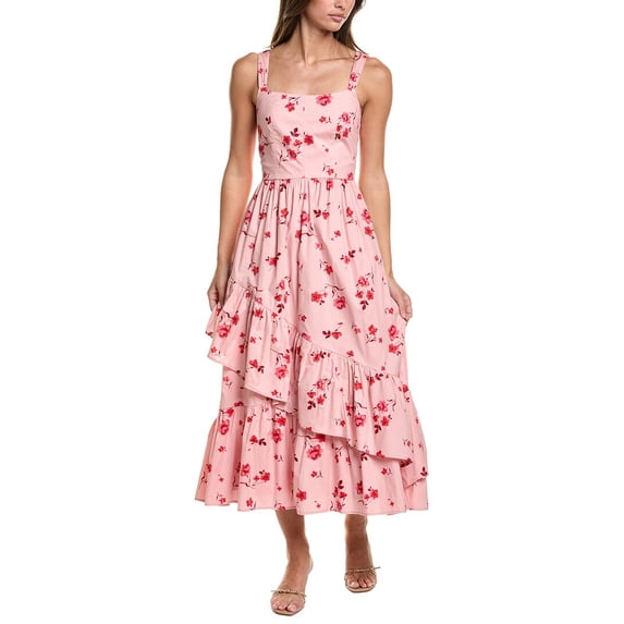 CeCe womens Corset Asymmetrical Hem Ruffle Midi Dress, 16, Red ...