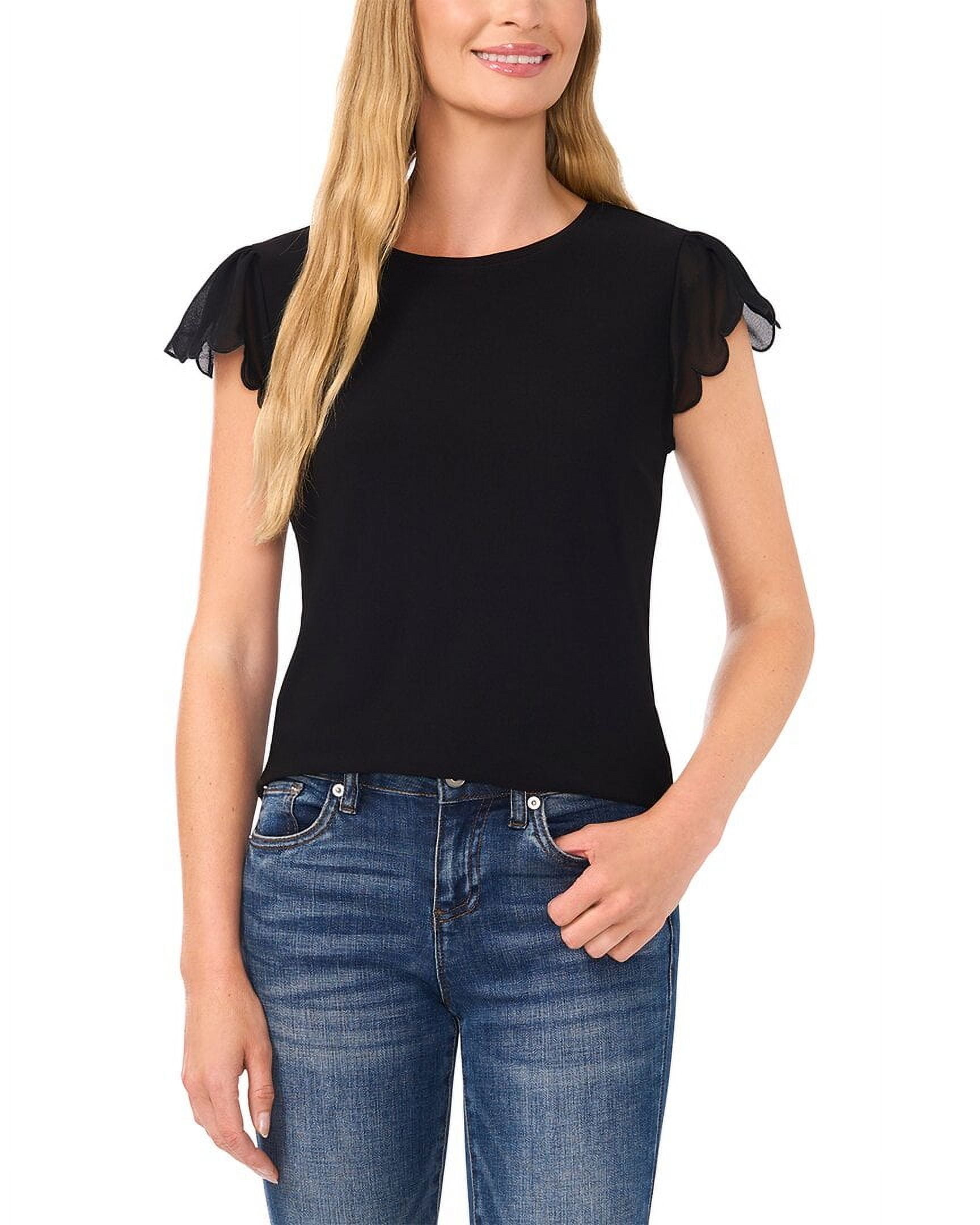 CeCe womens Double Ruffle Scalloped Embroidery Top, l, Black - Walmart.com