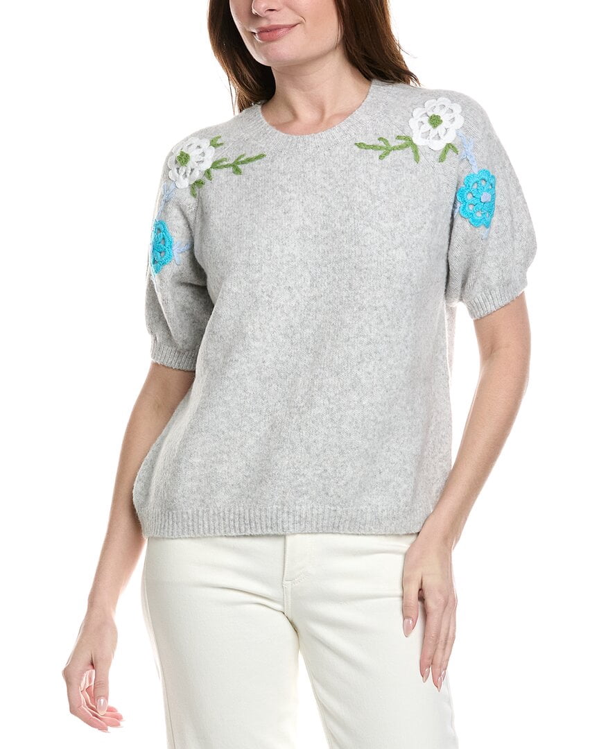 CeCe womens Flower Embroidery Pull Over Wool-Blend Blouse, l, Grey ...