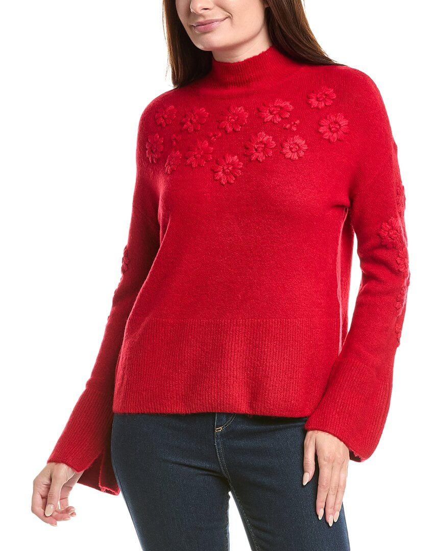 CeCe womens Flower Embroidery Sweater, s, Red - Walmart.com