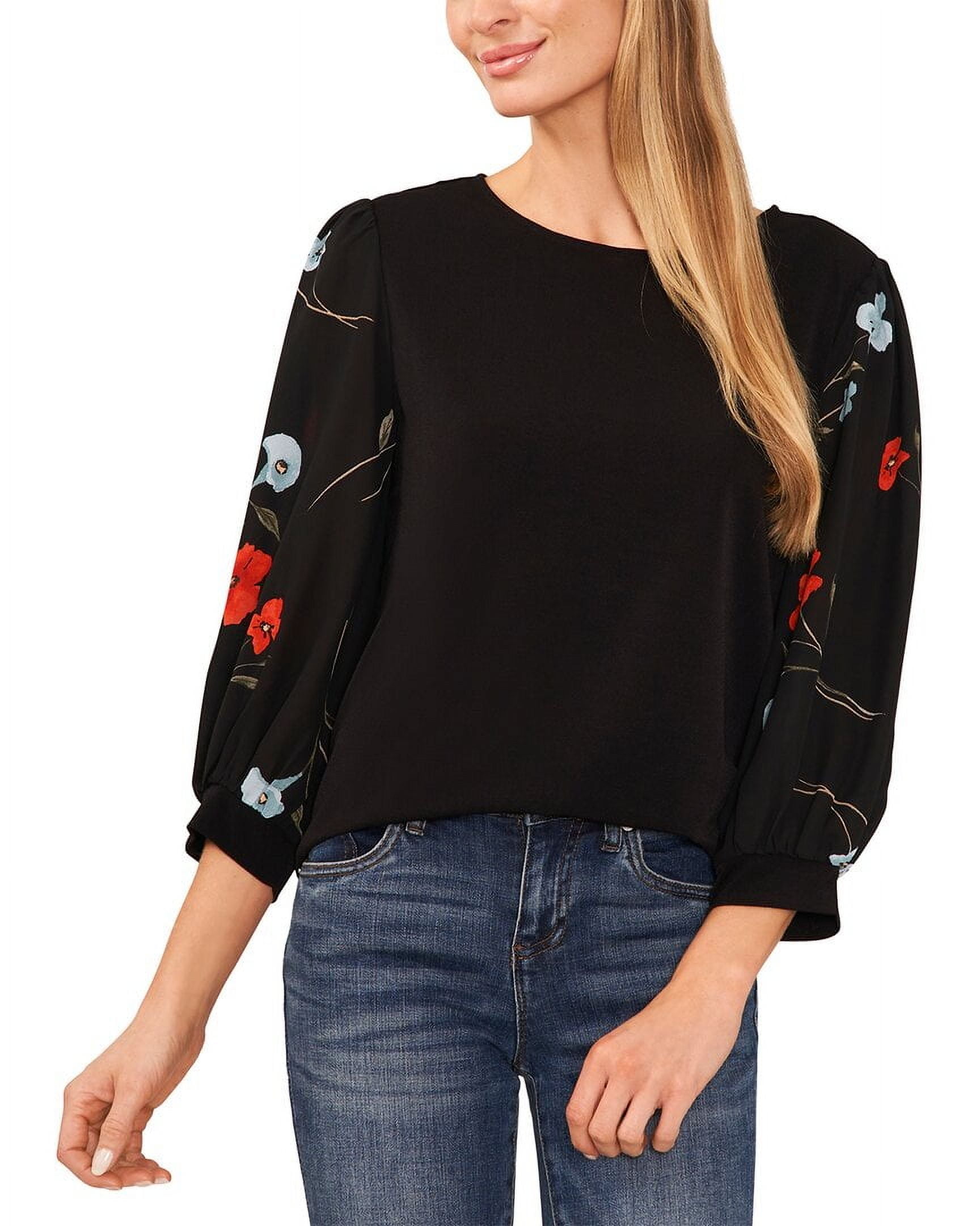 CeCe womens Mixed Media Top, m, Black - Walmart.com