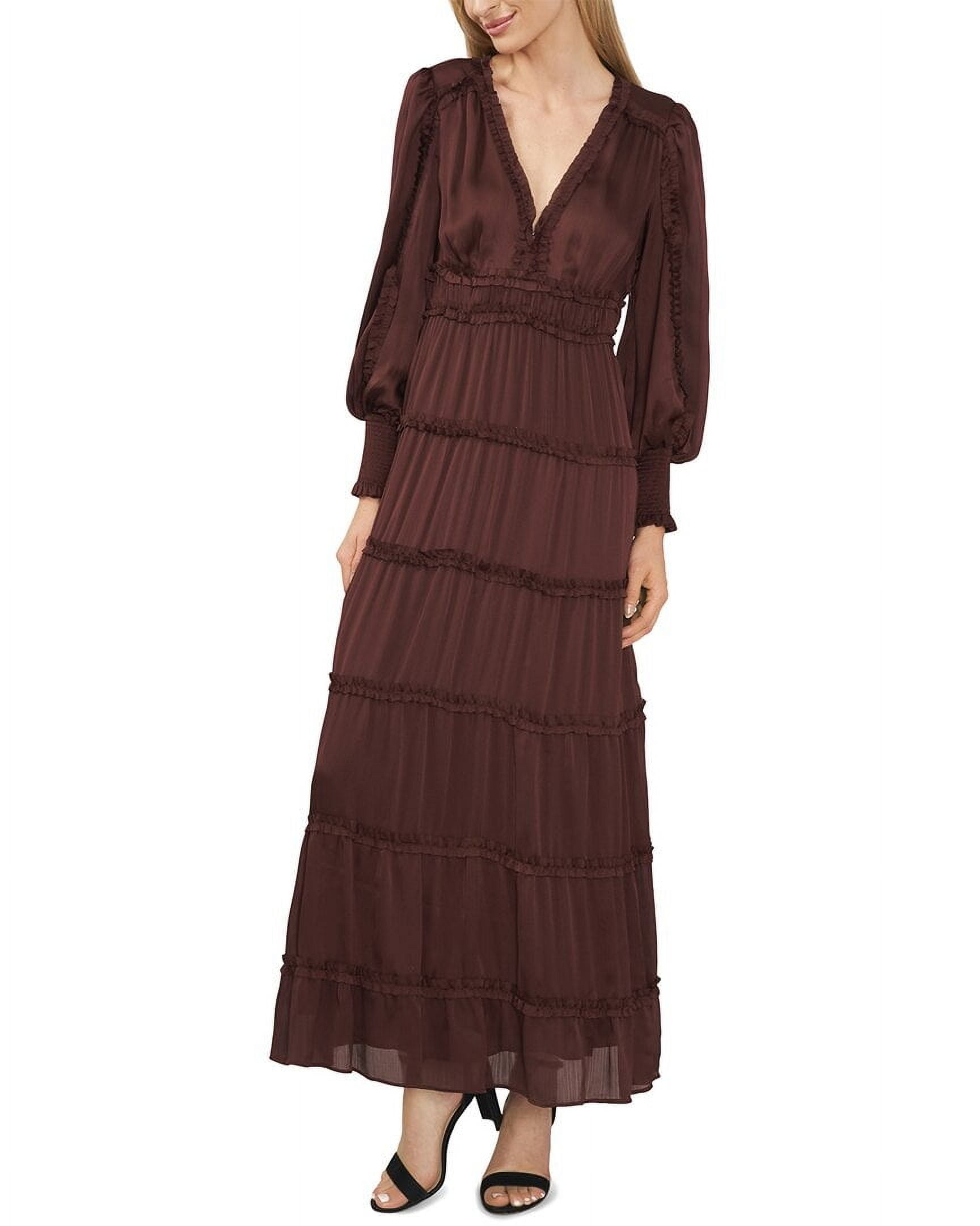CeCe womens Plisse Ruffle Maxi Dress, s, Brown - Walmart.com