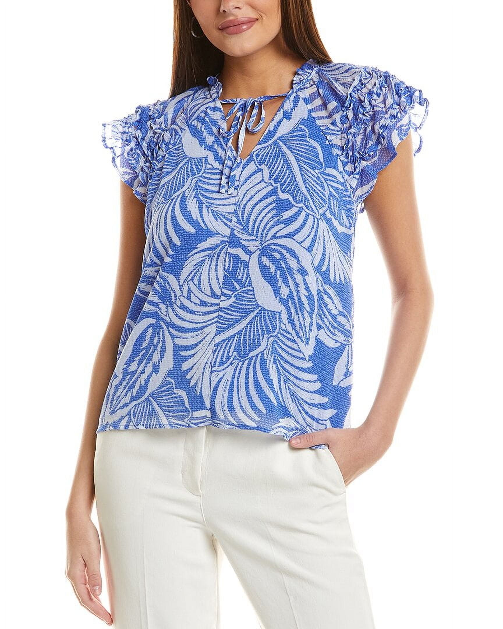 CeCe womens Ruched Ruffle Blouse, l, Blue - Walmart.com