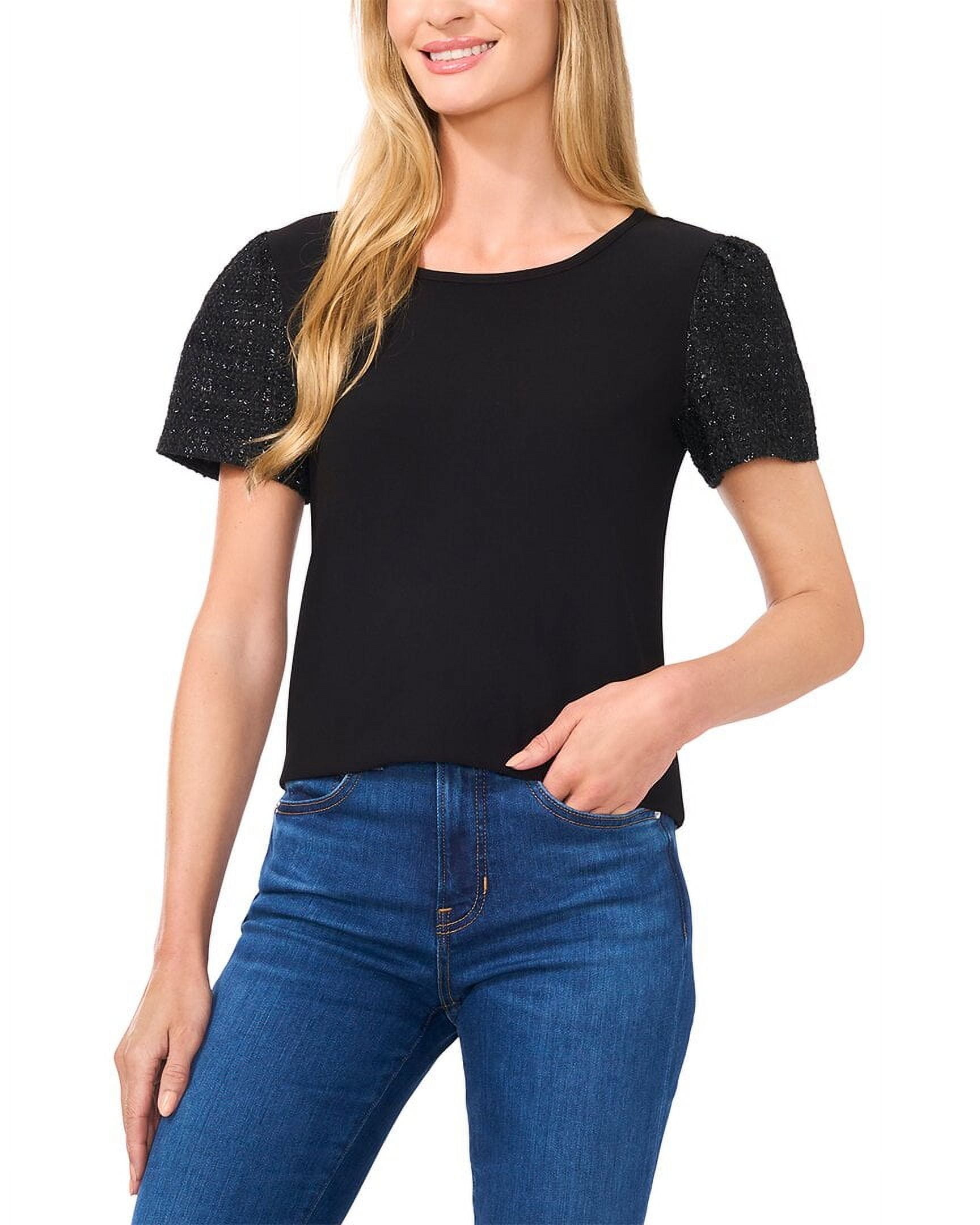 CeCe womens Set-In Sleeve Mixed Media Top, s, Black - Walmart.com