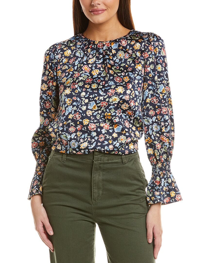 CeCe womens Smocked Cuff Blouse, l, Blue - Walmart.com