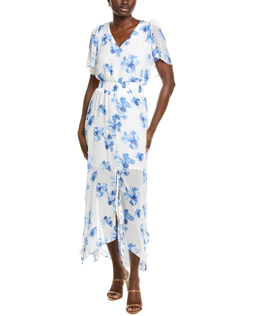 CeCe womens Smocked Waist Flutter Sleeve Maxi Dress, XL, White ...