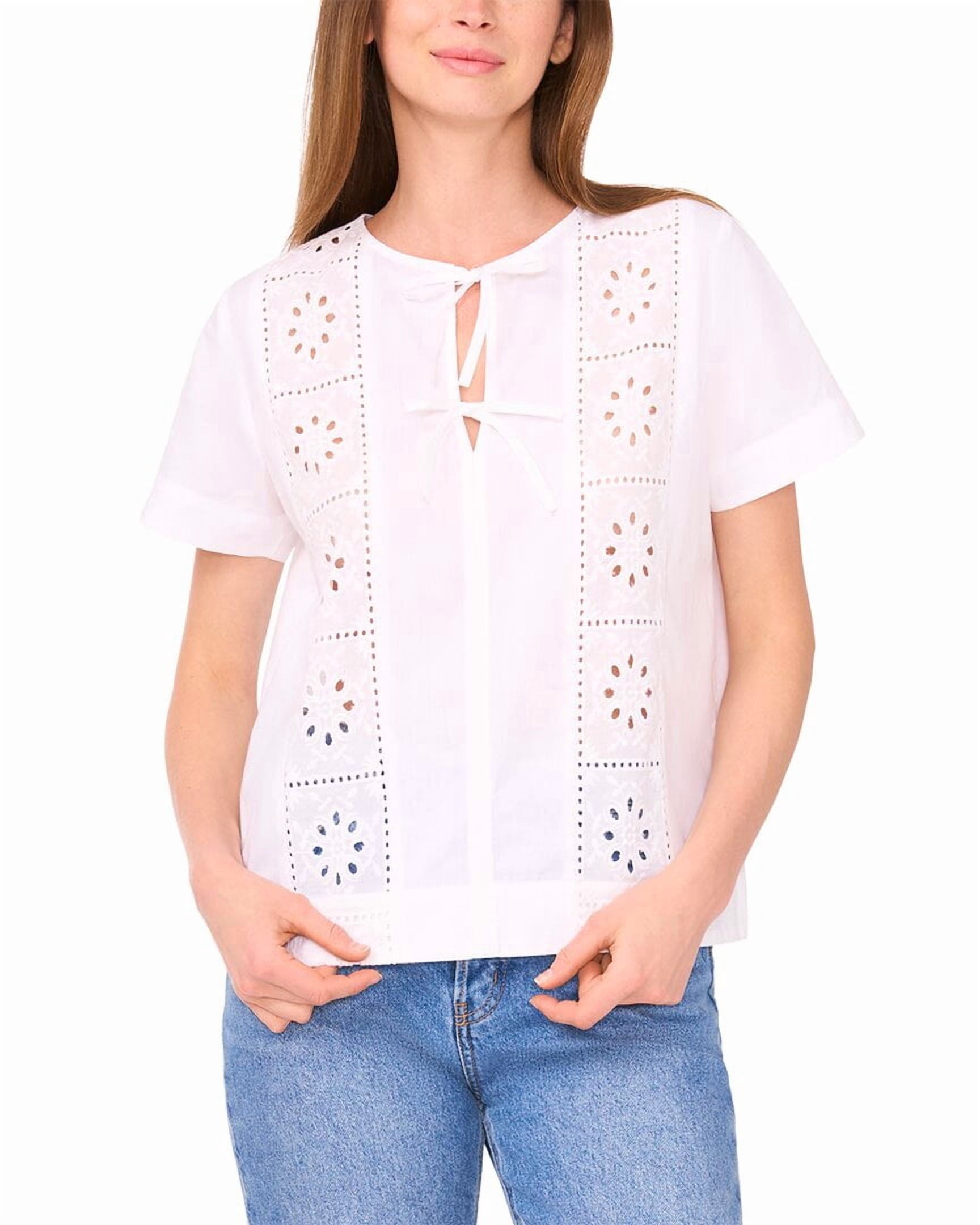 CeCe womens White Tie Embroidery Top, s, White - Walmart.com