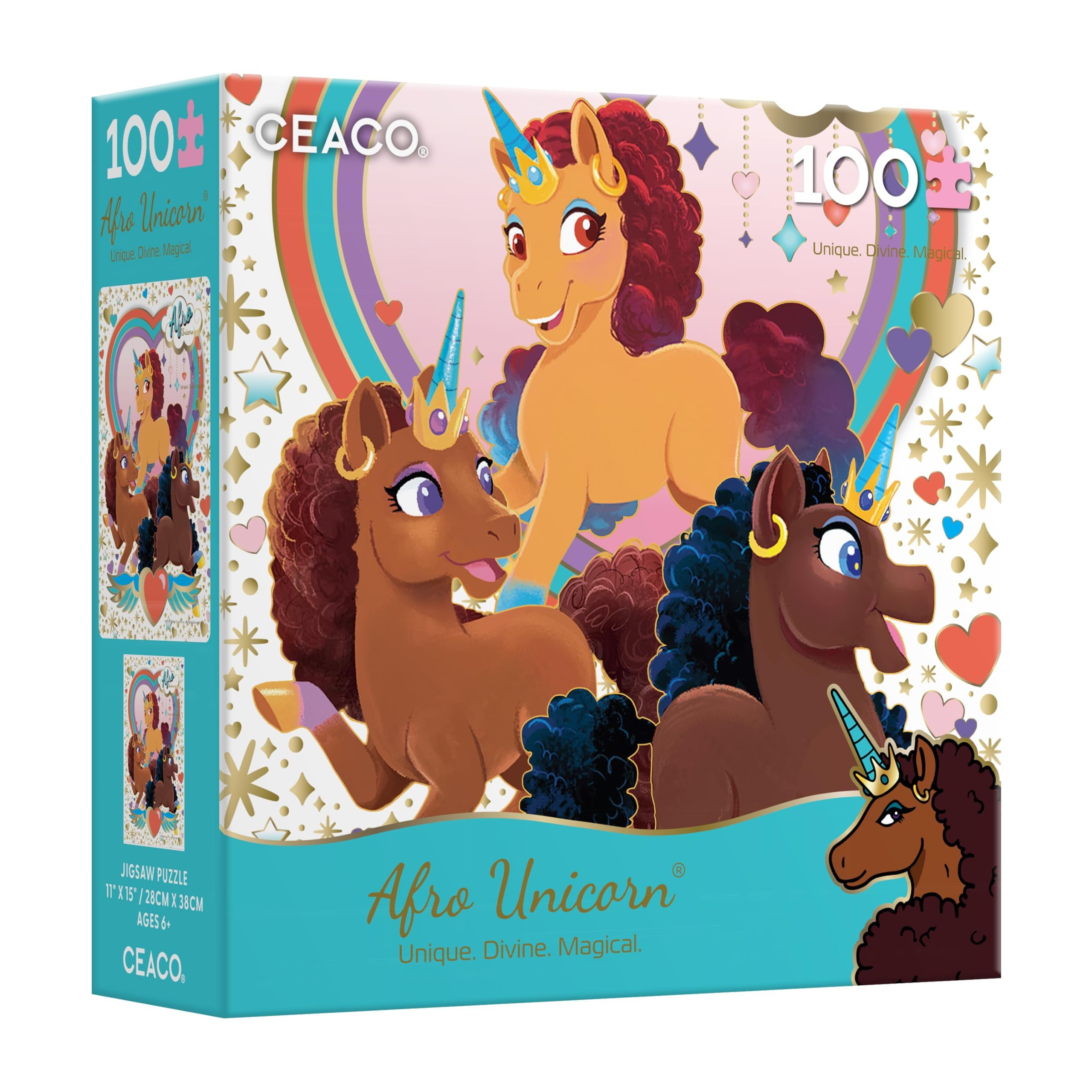Ceaco 100 Piece Afro Unicorn Collage Interlocking Jigsaw Puzzle ...