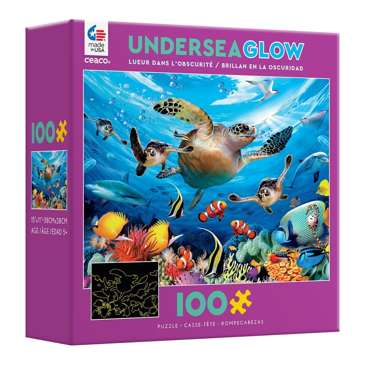 Ceaco 100-Piece Kids Undersea Glow Journey of the Sea Turtles Interlocking Jigsaw Puzzle ...