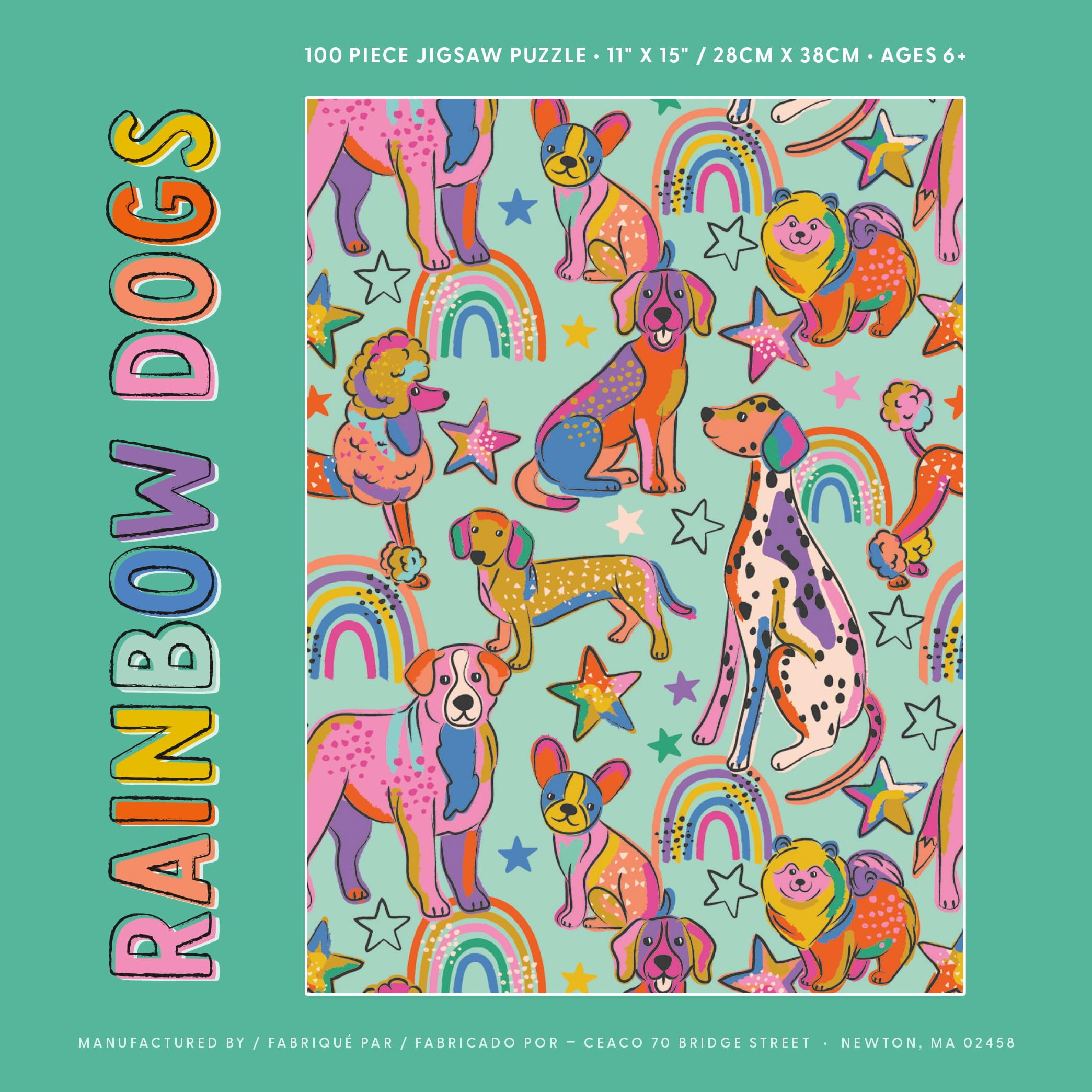 Ceaco 100 Piece Rainbow Dogs (Lisa Perry) Interlocking Jigsaw Puzzle ...