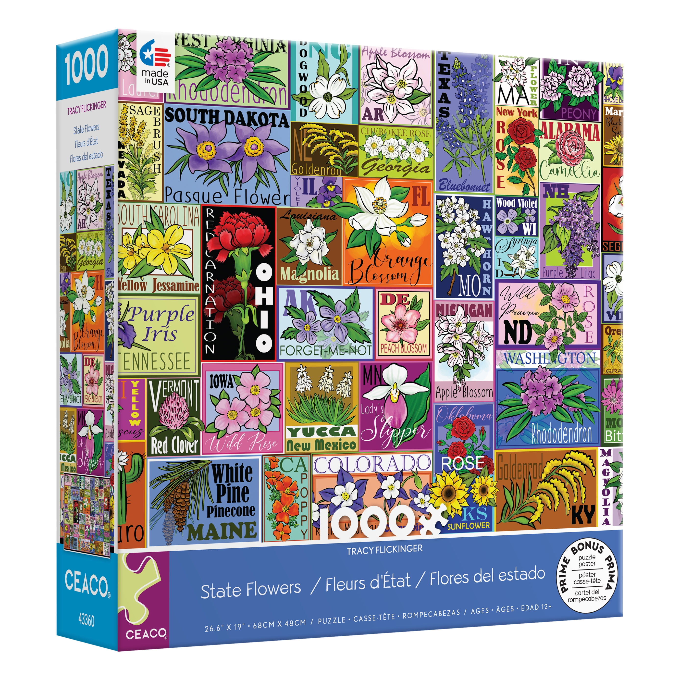 Ceaco 1000 Piece State Flowers (Tracy Flickinger) Interlocking Jigsaw ...