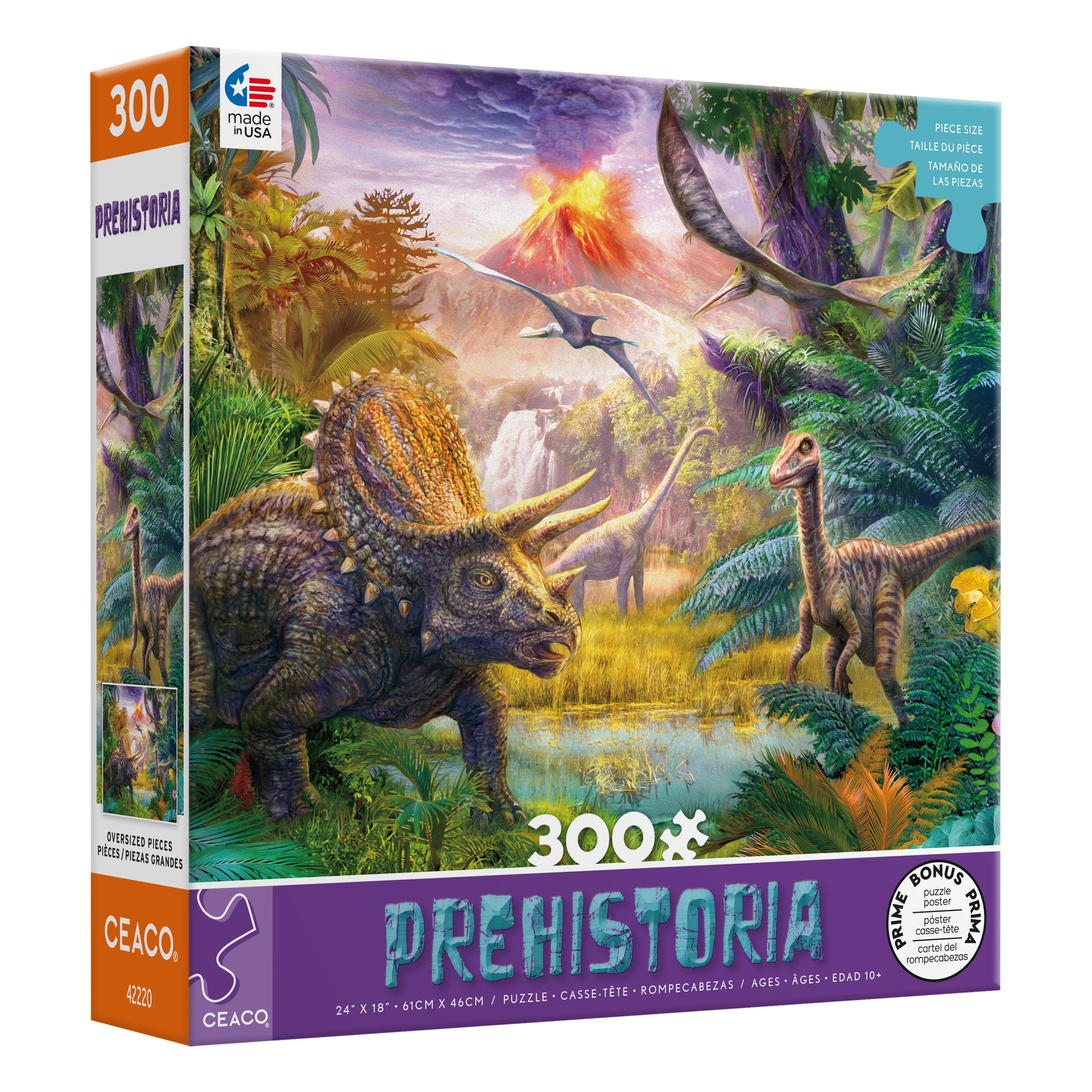 Ceaco 300-PIece Prehistoria Dinosaur Volcano Interlocking Jigsaw Puzzle ...