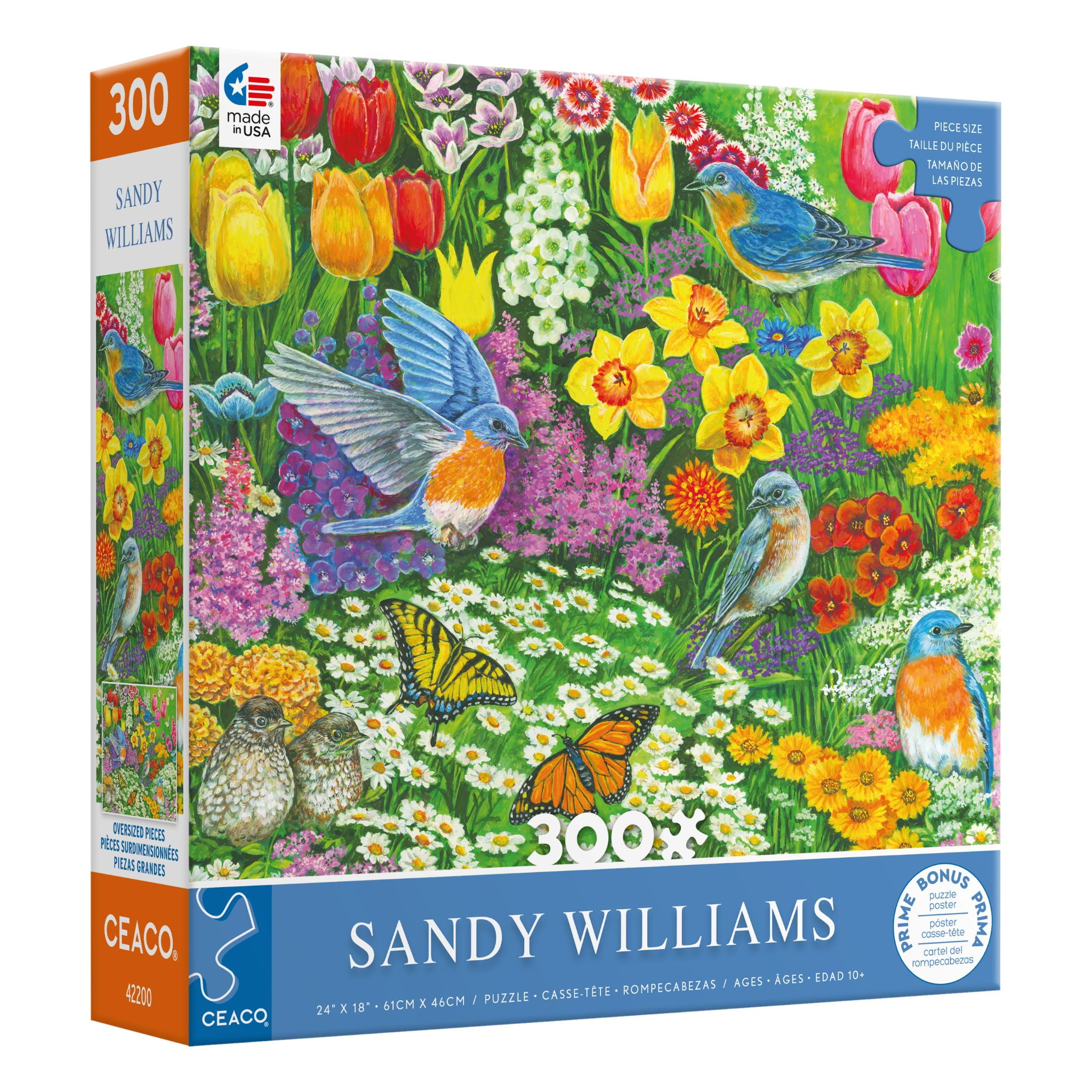 Ceaco Sandy Williams - 300-Piece Bluebird Garden Jigsaw Puzzle, Bonus ...