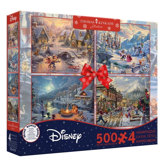 Ceaco Disney Thomas Kinkade Holiday 4-in-1 Multipack Jigsaw Puzzles ...