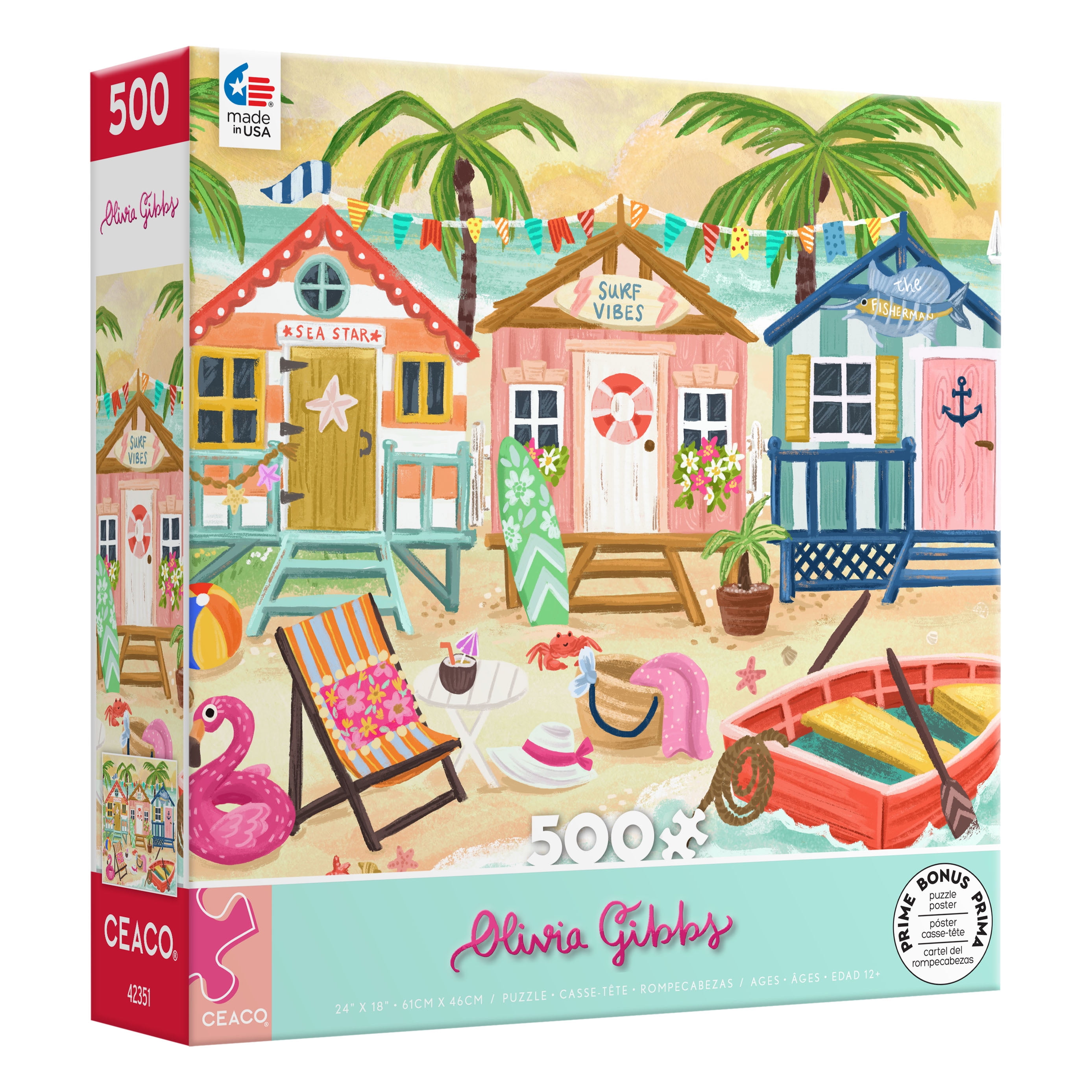 Ceaco 500 Piece Beach Bungalows (Olivia Gibbs) Interlocking Jigsaw ...
