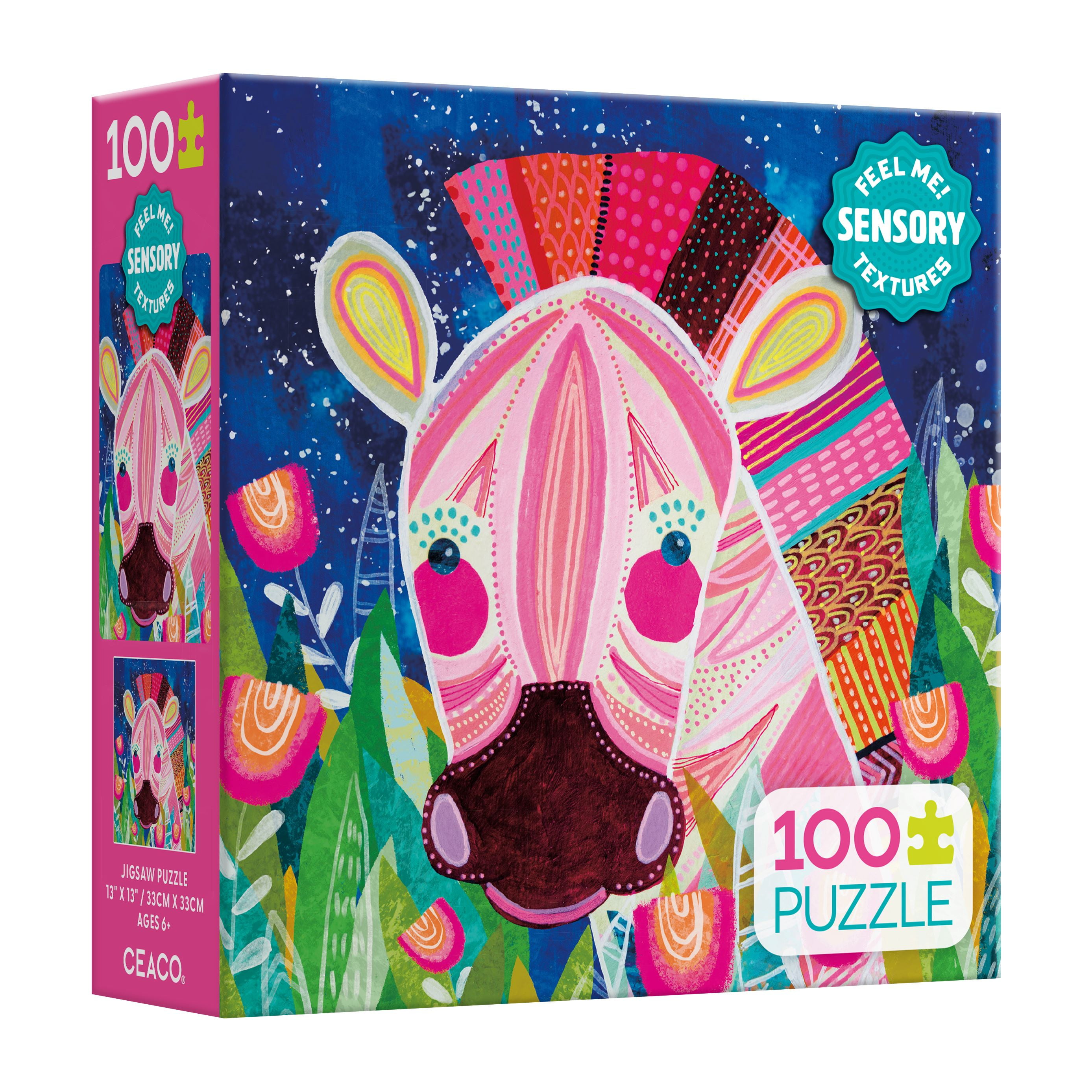 Ceaco Kids Deluxe 100 Piece Colorful Zebra Sensory (Eulalia Mejia) Interlocking Jigsaw Puzzle ...