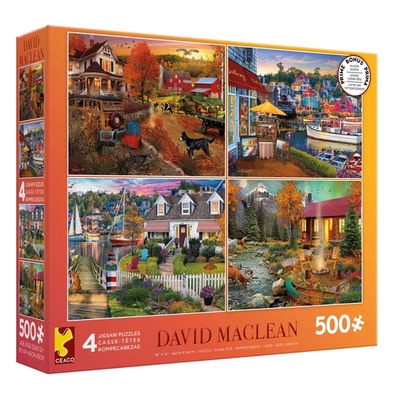 Ceaco 4 in 1 Multipack David MacLean Interlocking Jigsaw Puzzle, 500 ...