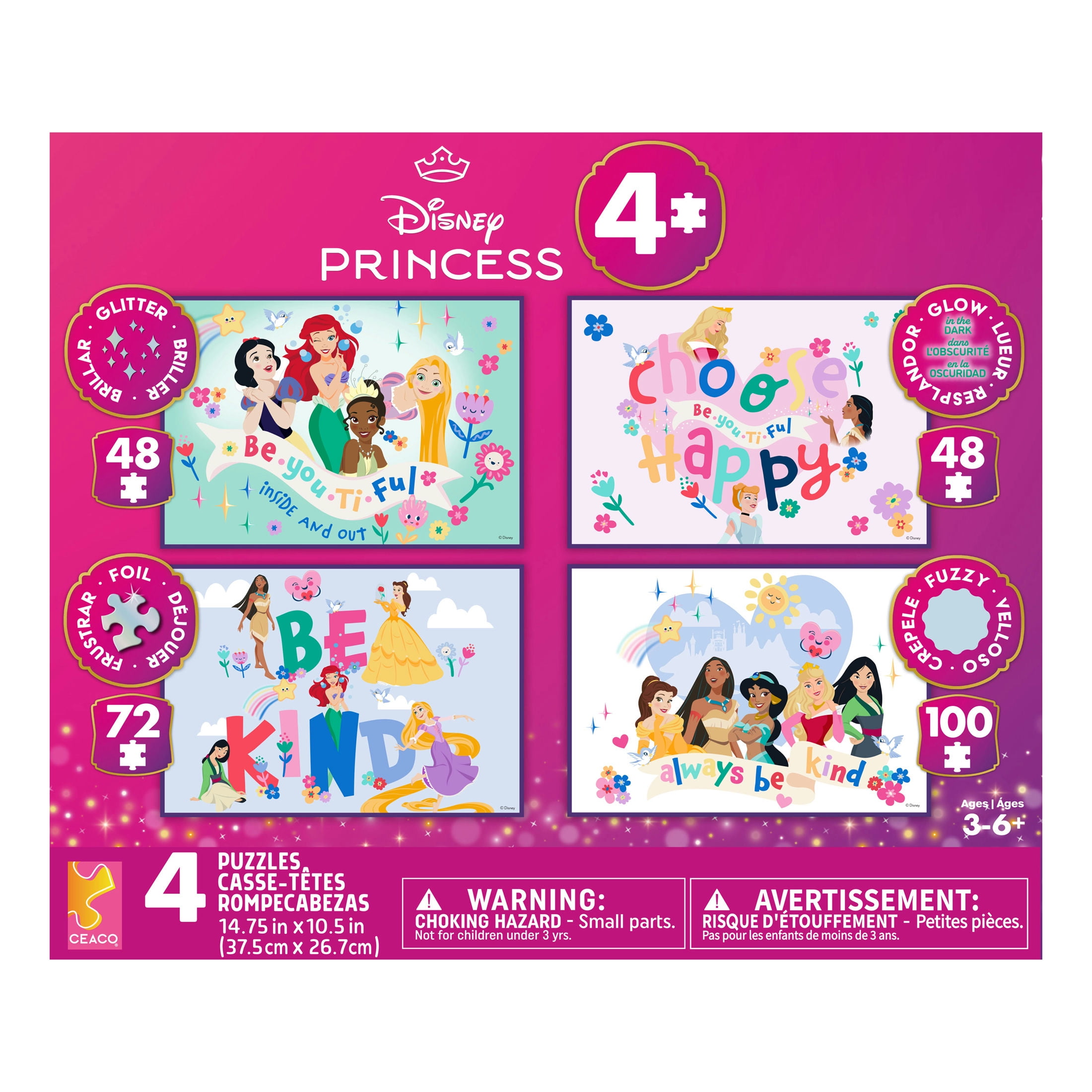 Ceaco Disney Princess Kids 4-in-1 Multipack with Effects Interlocking ...