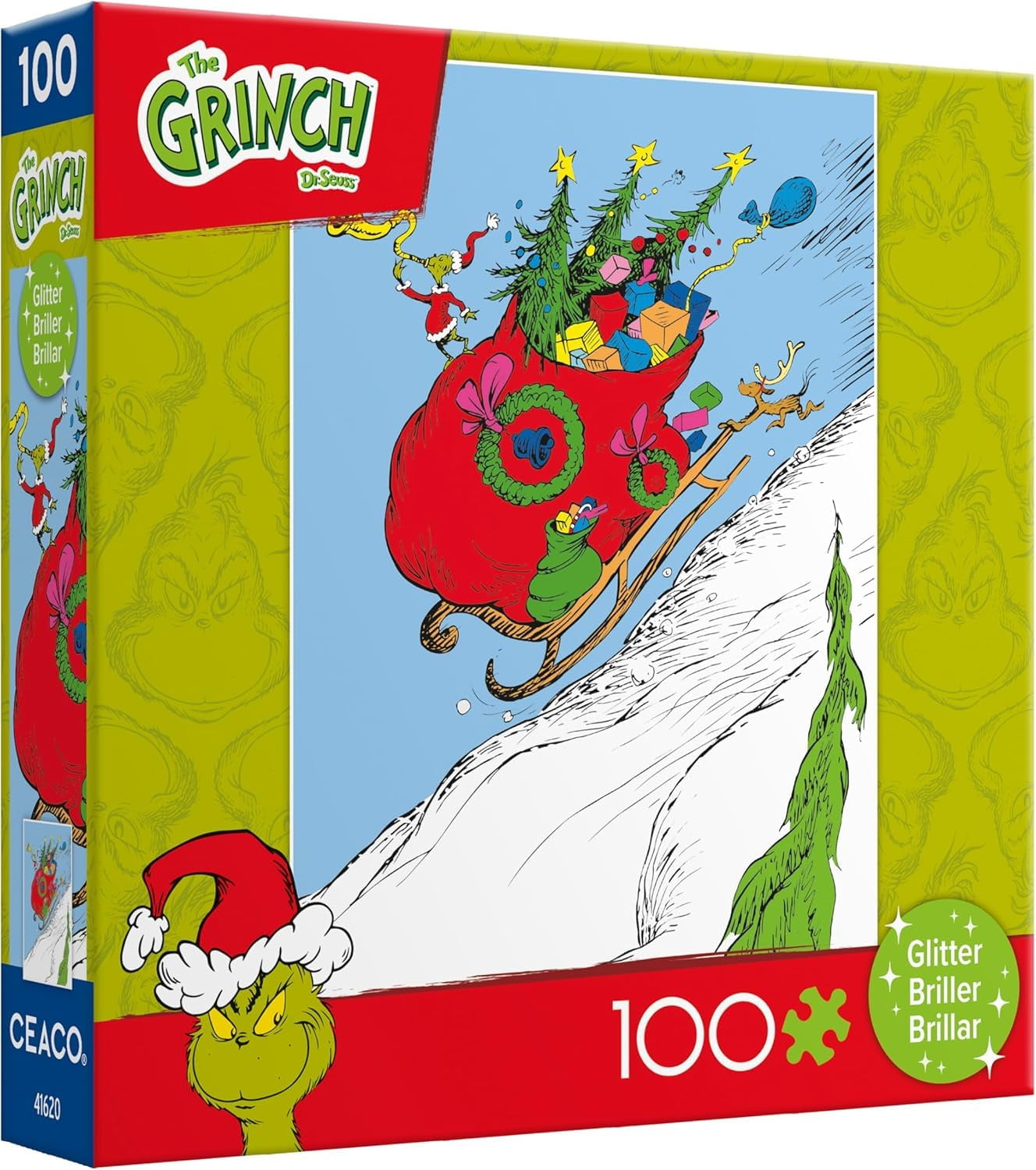 Ceaco - Dr. Seuss TSF6 - The Grinch - Glitter Puzzle - 100 Piece Jigsaw ...