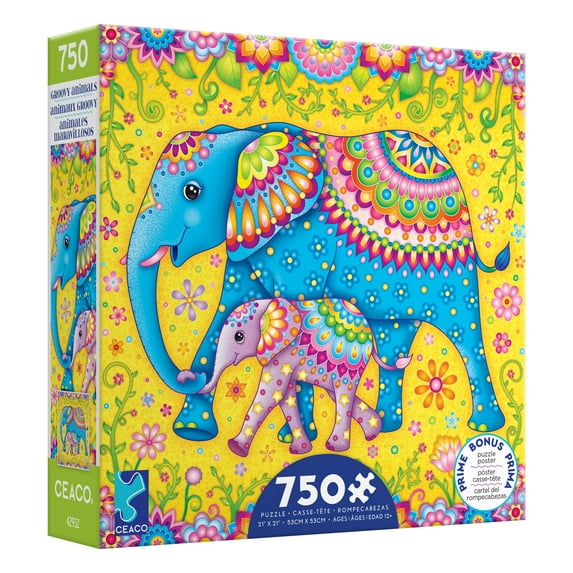 Ceaco - Groovy Animals - Elephants - 750 Piece Interlocking Jigsaw ...