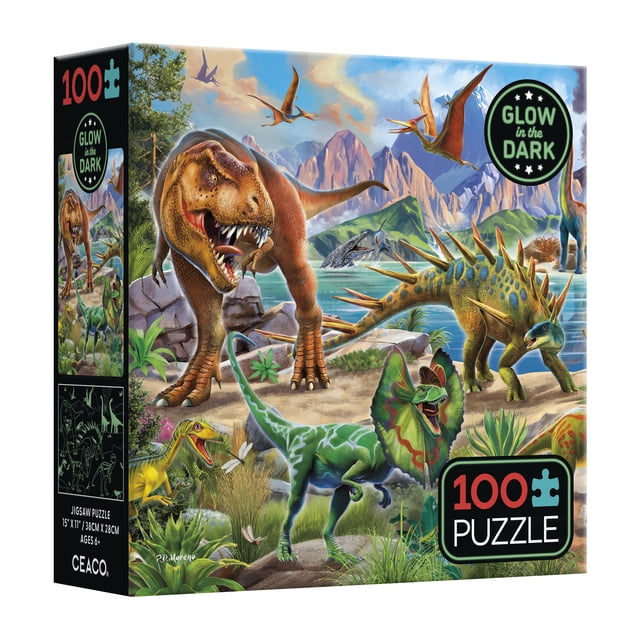 Ceaco Kids Deluxe 100 Piece PD Moreno Dinoland Glow Interlocking Jigsaw ...