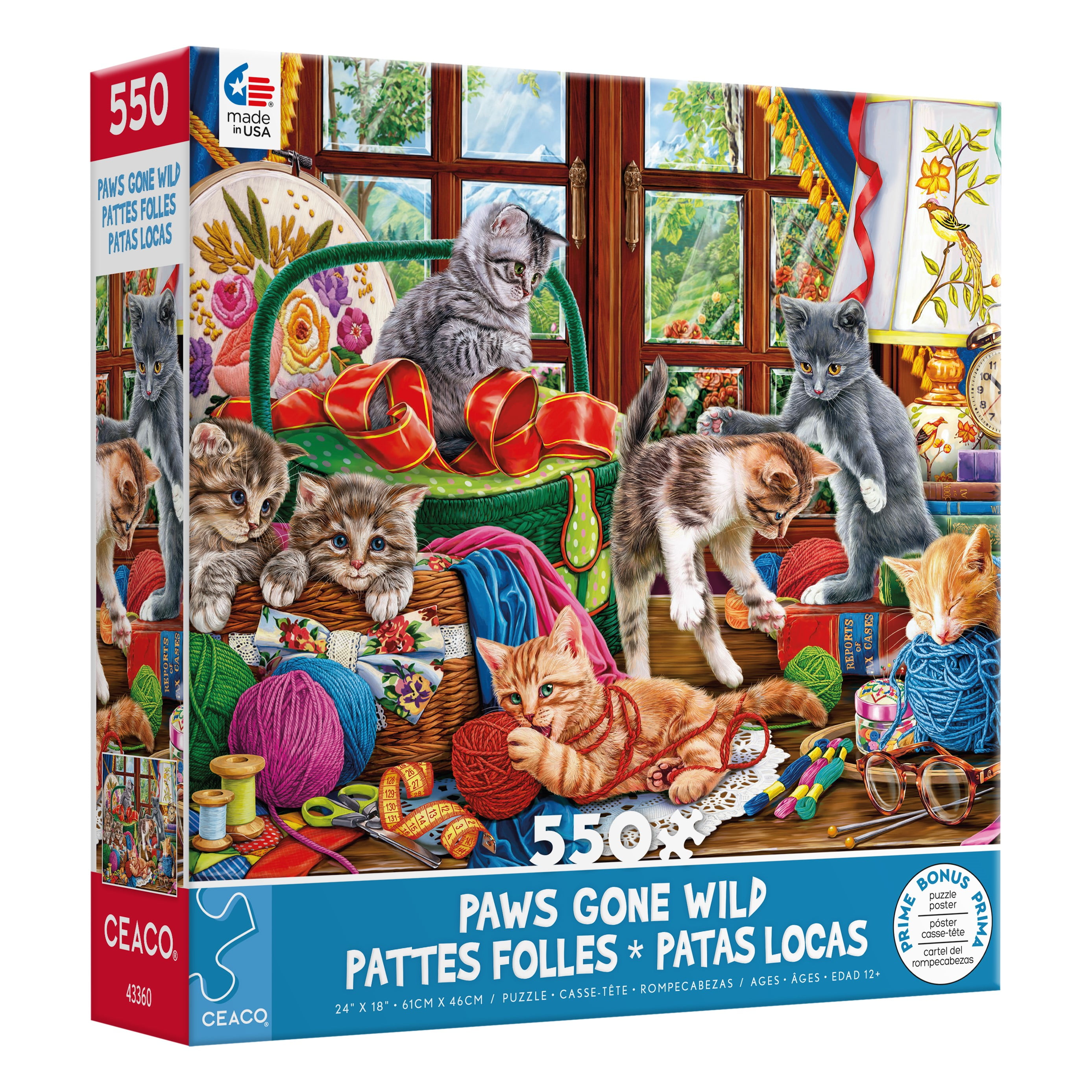 Ceaco Paws Gone Wild Cheerful Kittens 550 Piece Colorful Jigsaw Puzzle ...