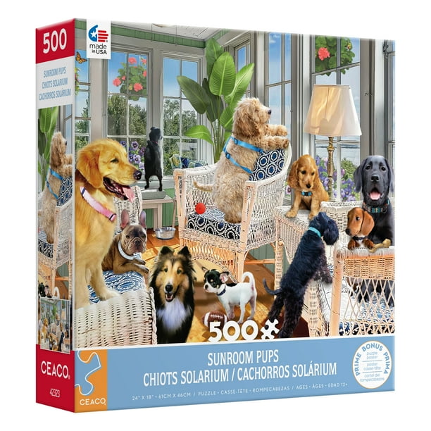 Ceaco - Paws Gone Wild - Giordano Studios - Sunroom Pups - 500pc Piece ...