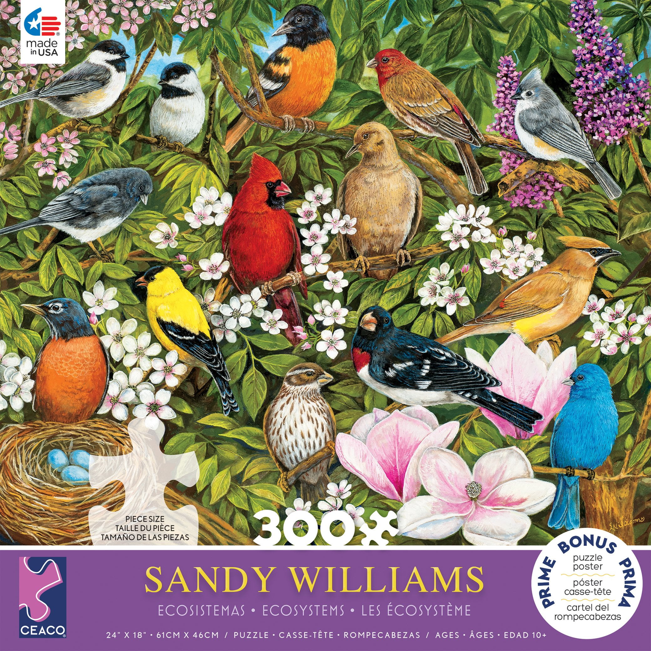 Ceaco Sandy Williams Garden Birds 300 Piece Oversized Floral Jigsaw ...