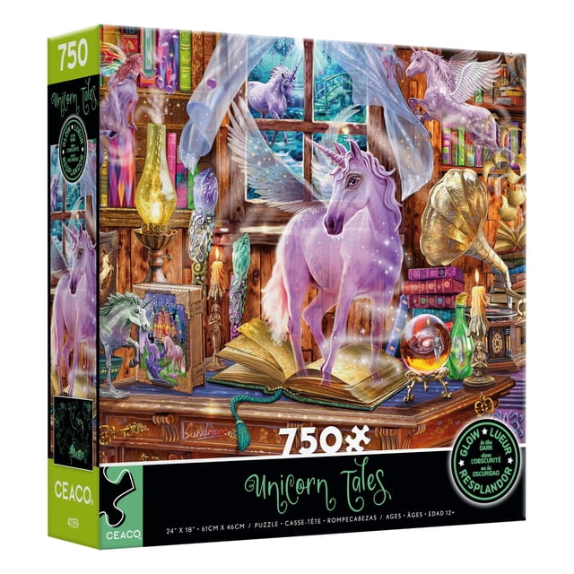 Ceaco Unicorn Tales Glow-in-the-Dark 750 Piece Jigsaw Puzzle with Bonus ...