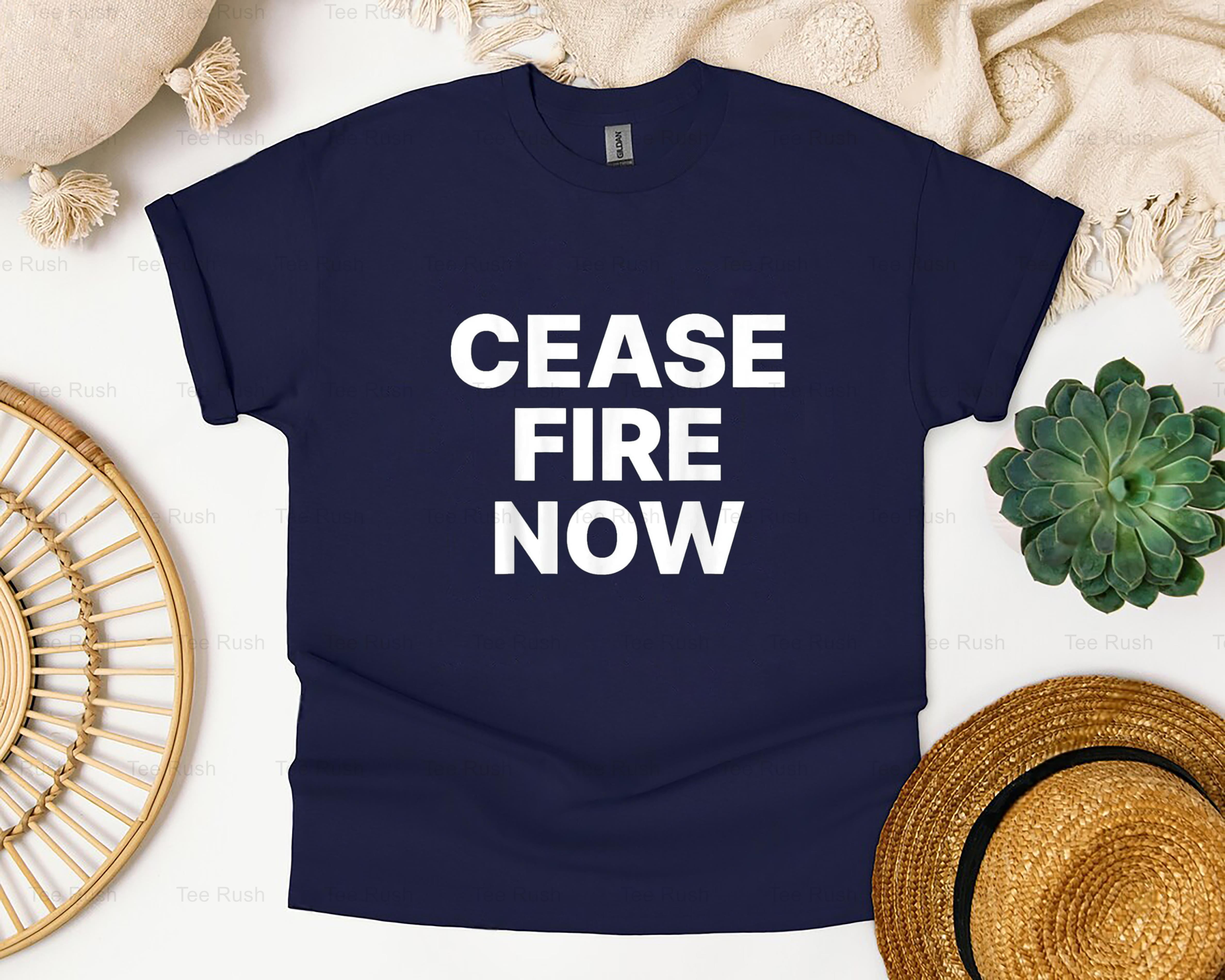 Cease Fire Now Funny Cool Peace Political Protest Statement War,T-Shirt ...