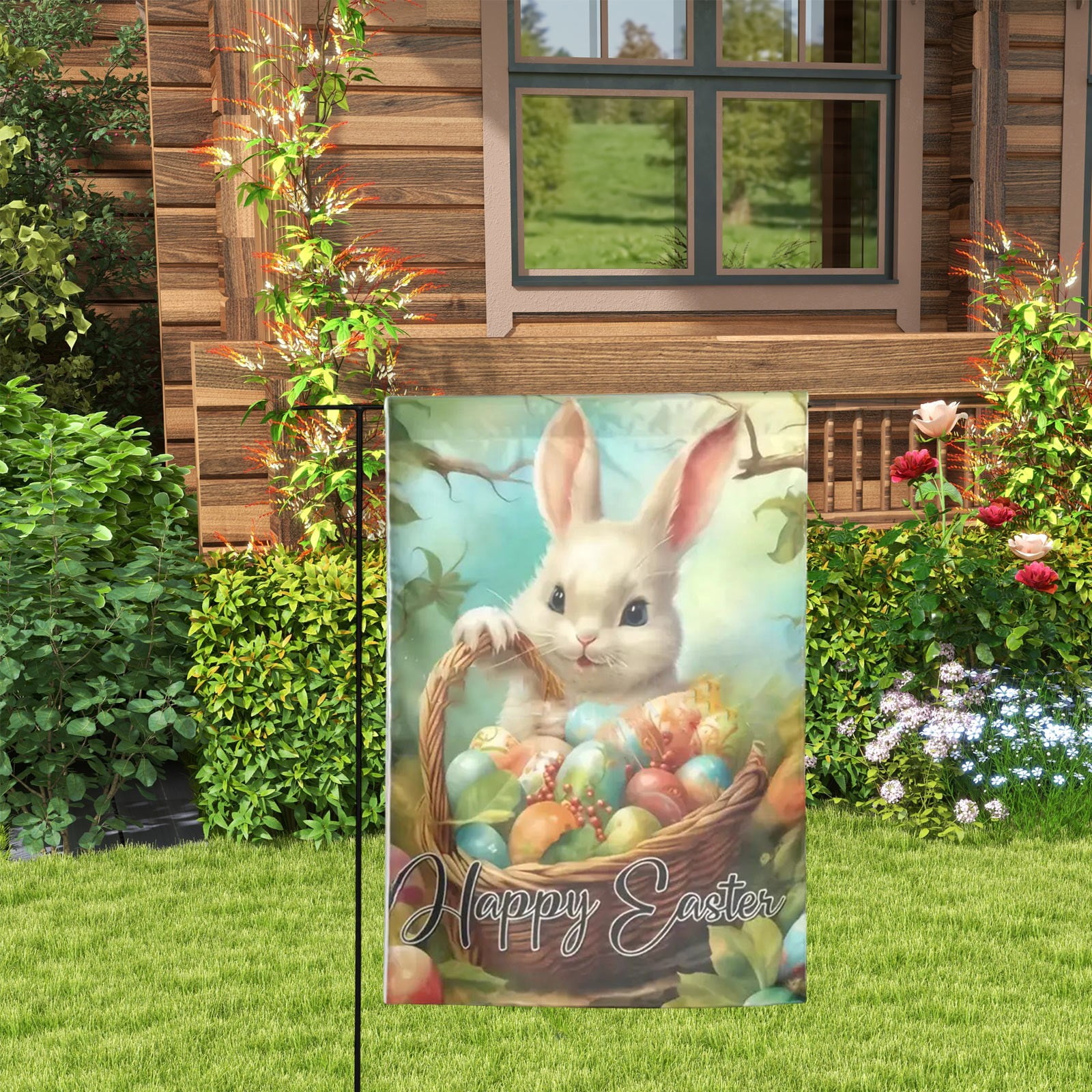 Cebalnir Easter Flower Bunny Garden Flags Linen Patio Decor Holiday ...