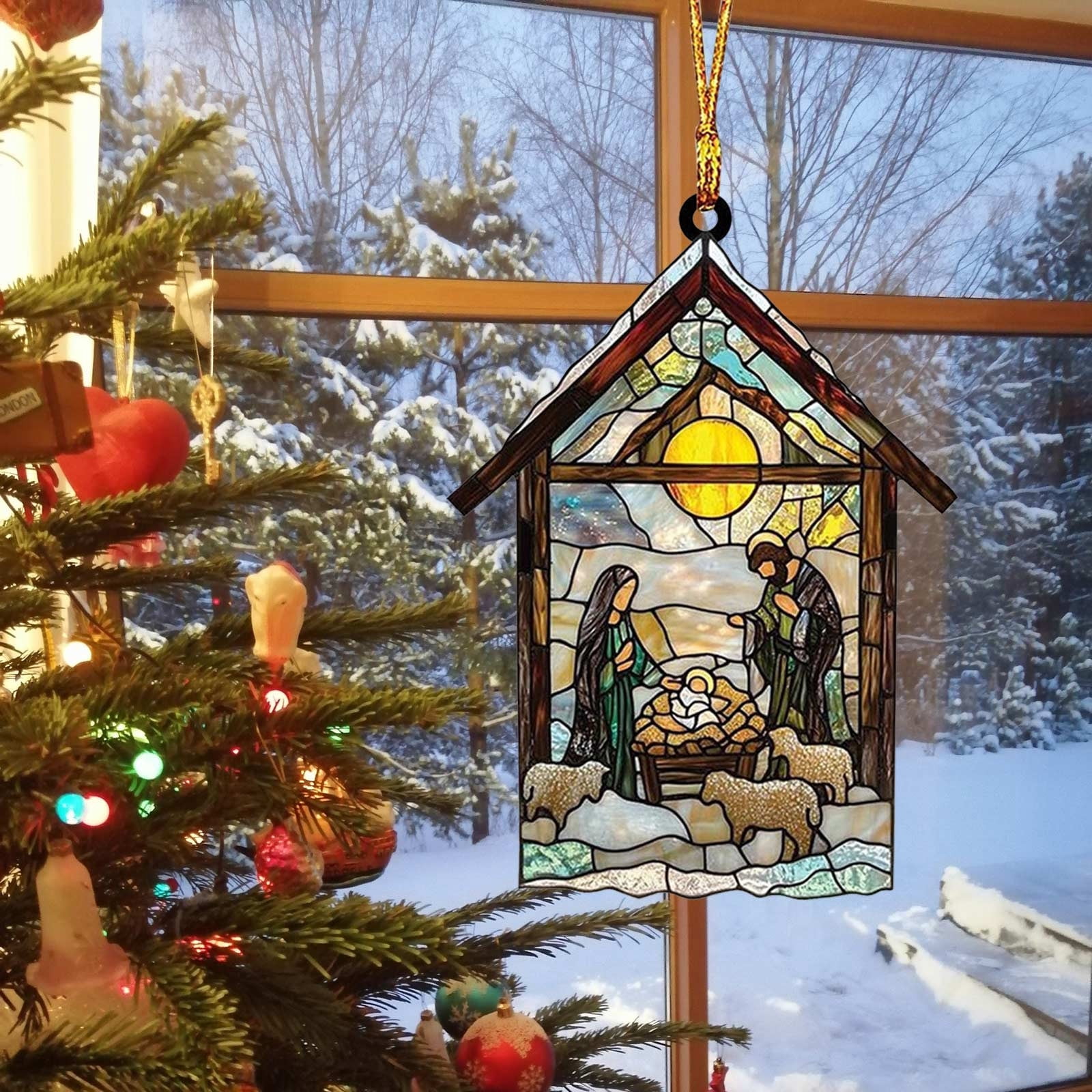 Cebalnir Nativity Scene Suncatcher Stained Window Hanging-Suncatcher ...