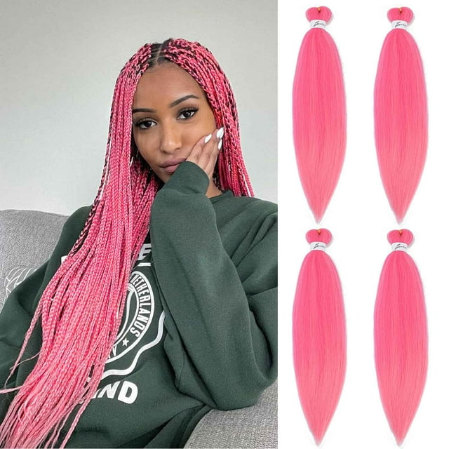 Cece Braiding Hair Pre Stretched 24" Long Pink Braiding Hair 4 Packs ...