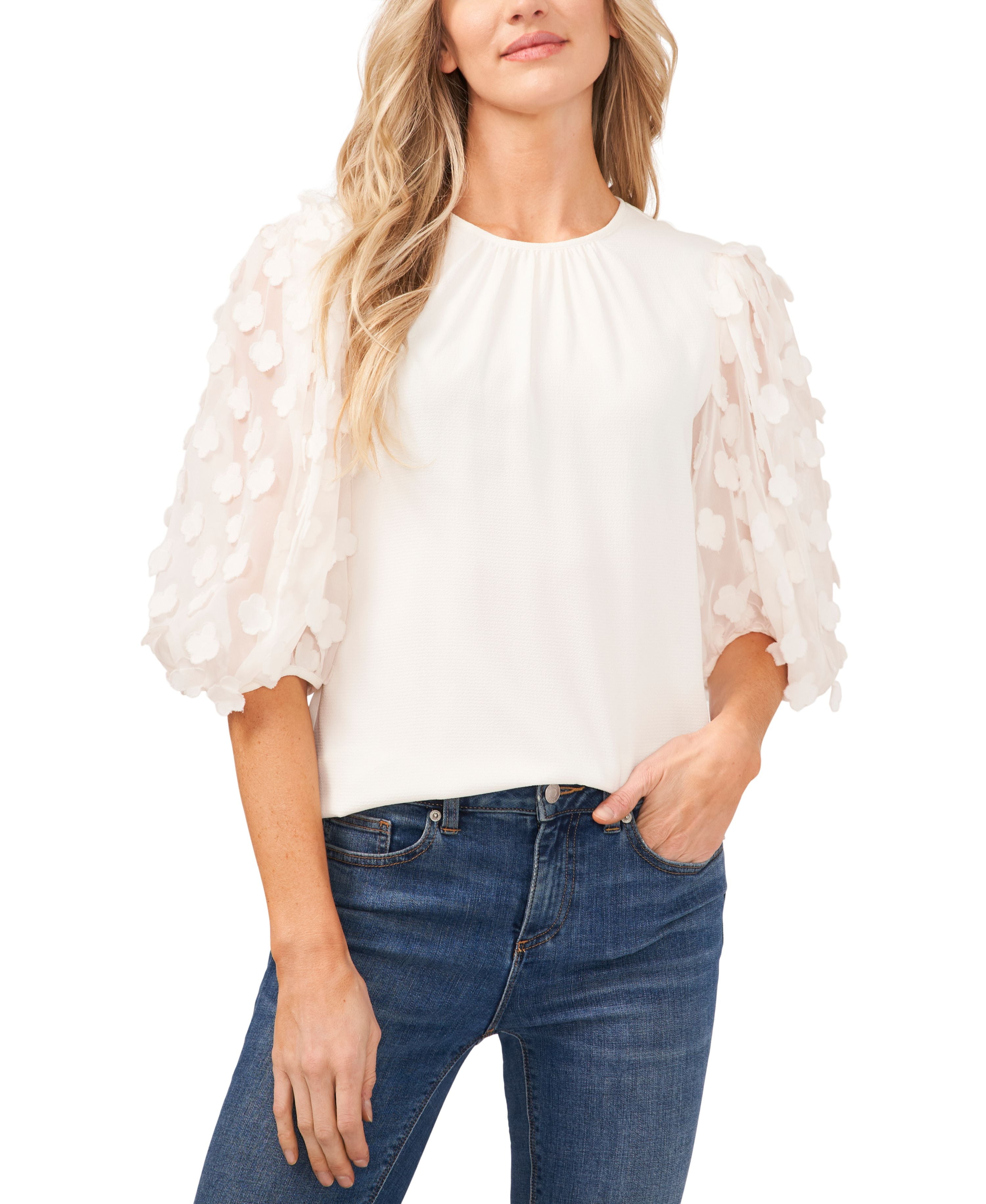 Cece Mixed Media Top New Ivory S - Walmart.com